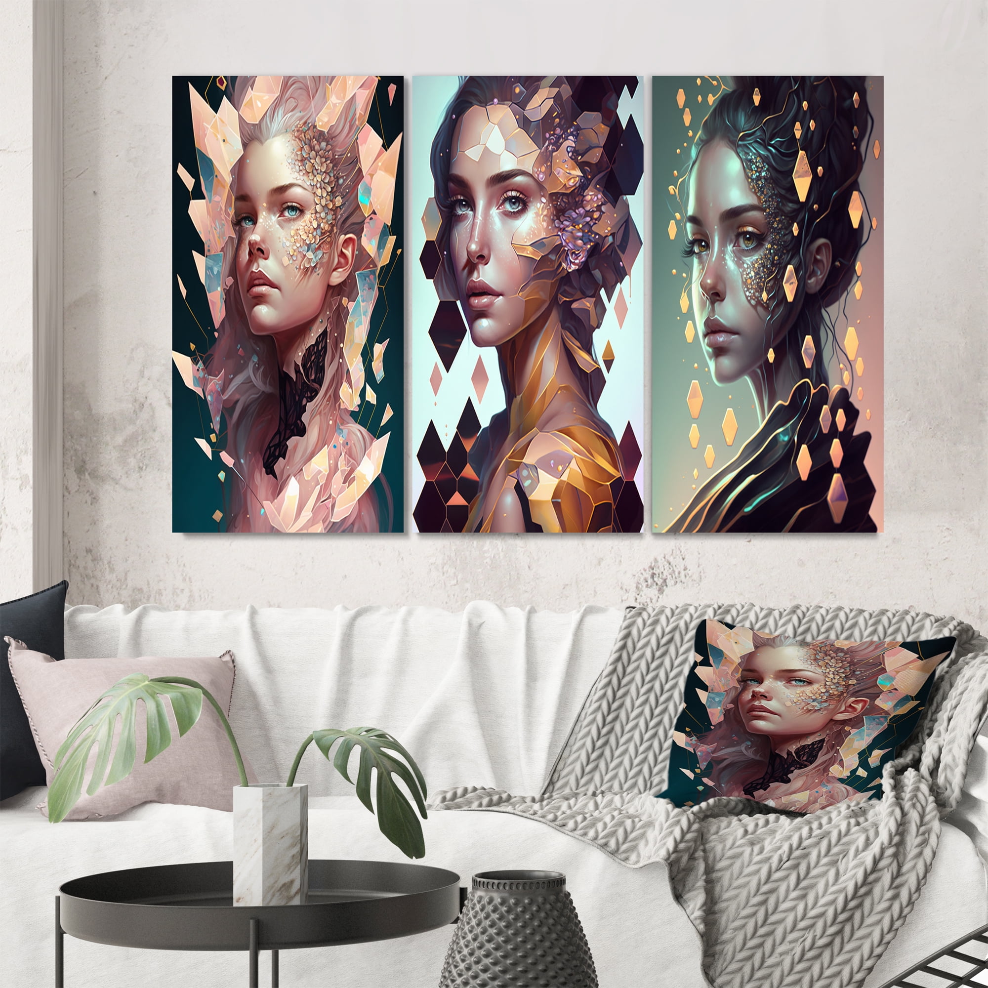 Designart "Hexagonal Beauty Crystal Woman III" Modern Woman Wall Art ...