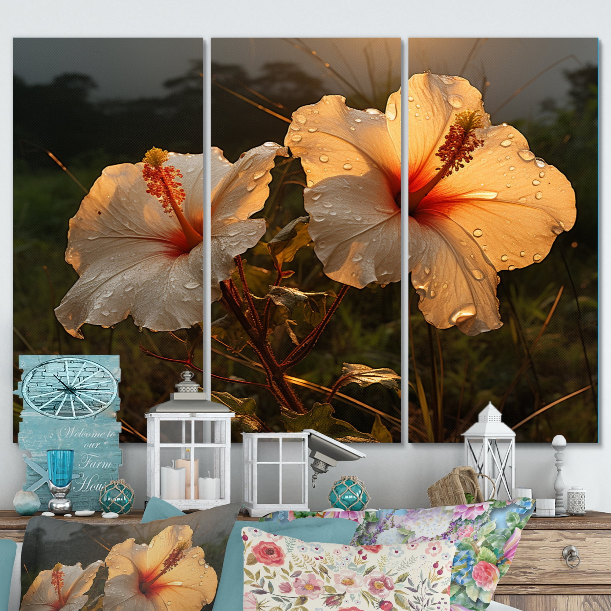 Designart "Hibiscus landscape With Sunset II" Floral Art Living Room ...