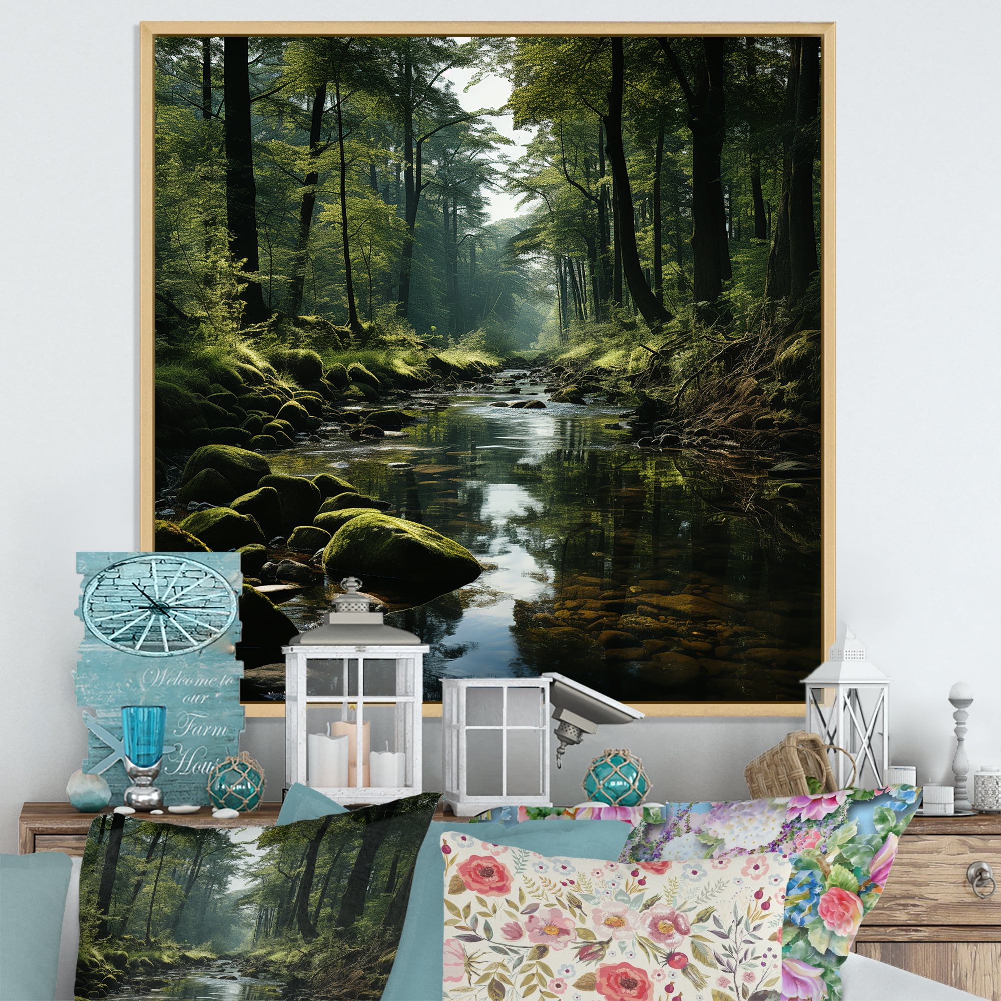 Designart "Hidden Gem Of The Forest IV" Landscape Forest River Floater ...