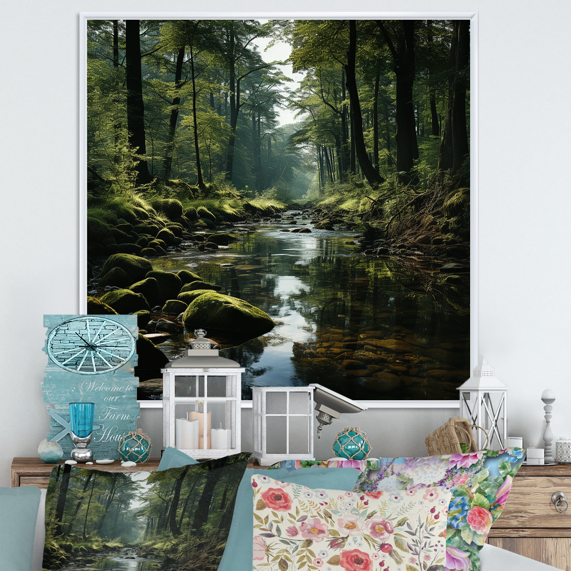 Designart "Hidden Gem Of The Forest IV" Landscape Forest River Floater ...