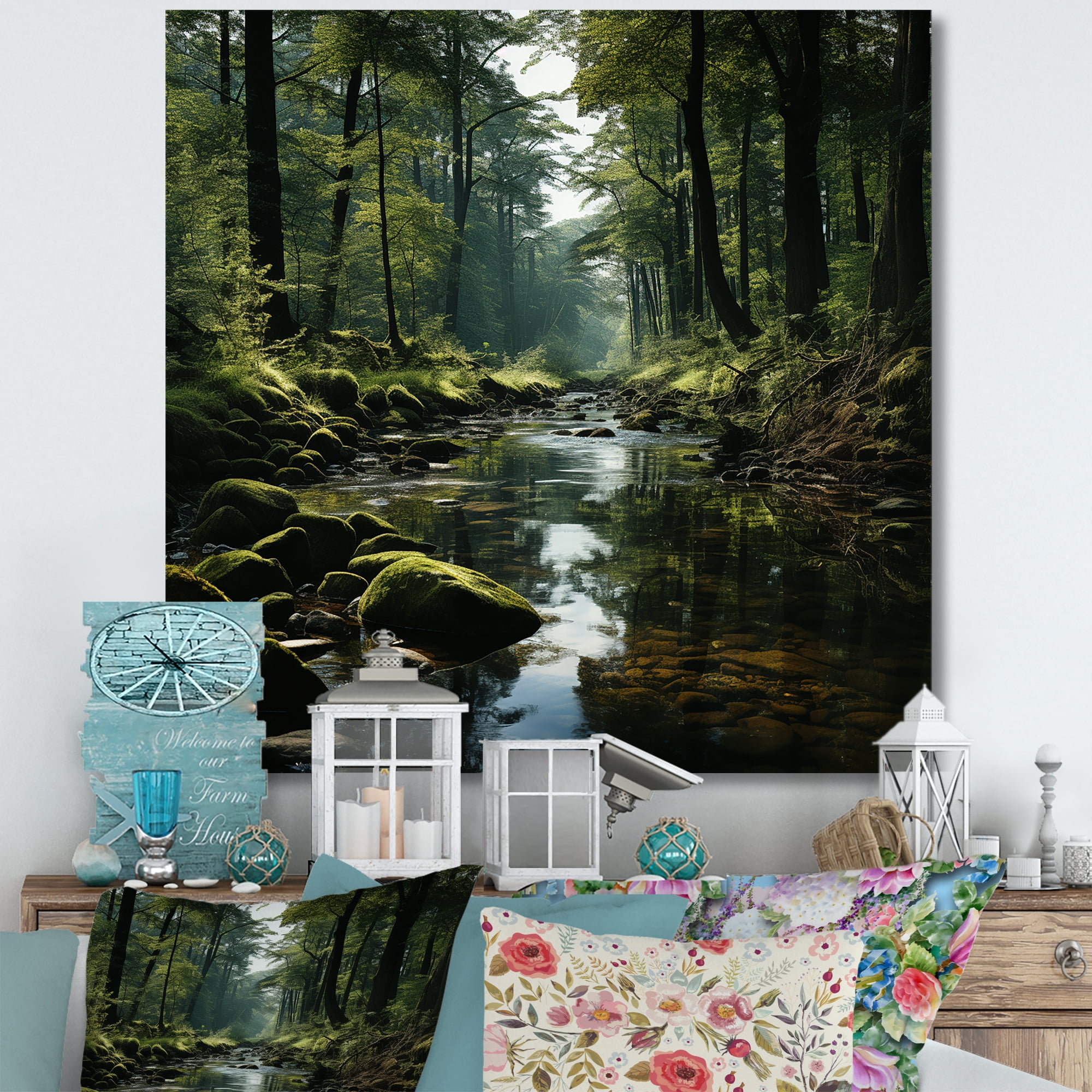 Designart "Hidden Gem Of The Forest IV" Landscape Forest River Wall ...