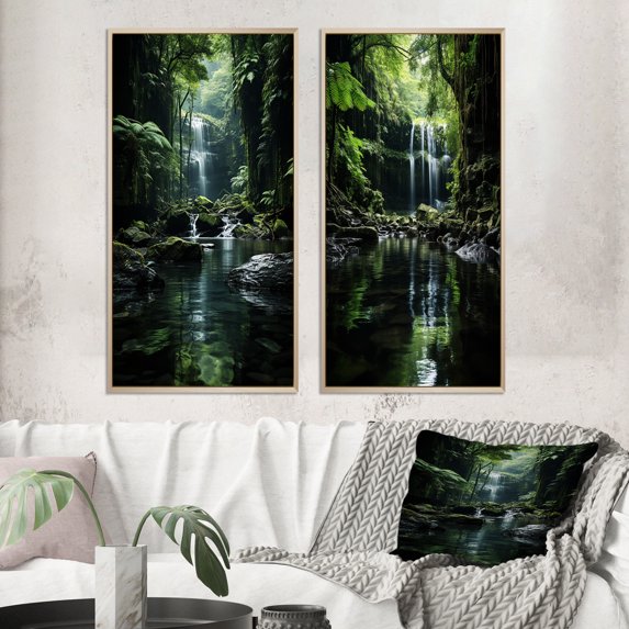 Designart "Hidden Oasis in the Forest by the Waterfall II" Waterfall ...