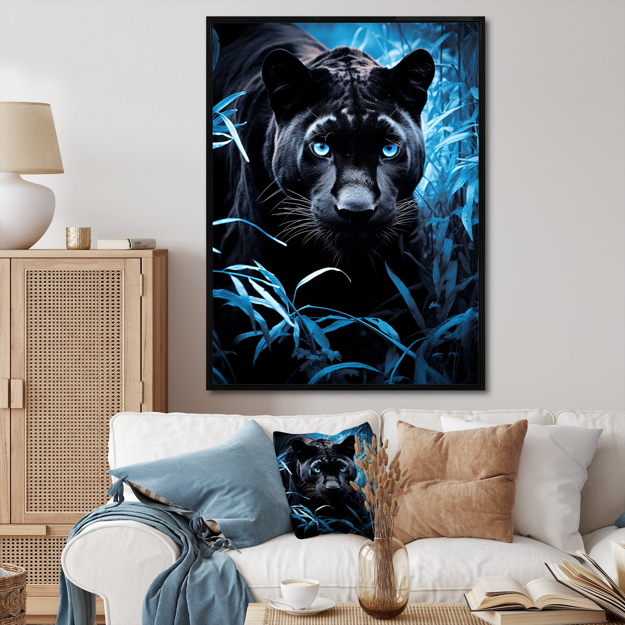 Designart "Hidden Observer Infrared Black and Blue Panther" Animals ...