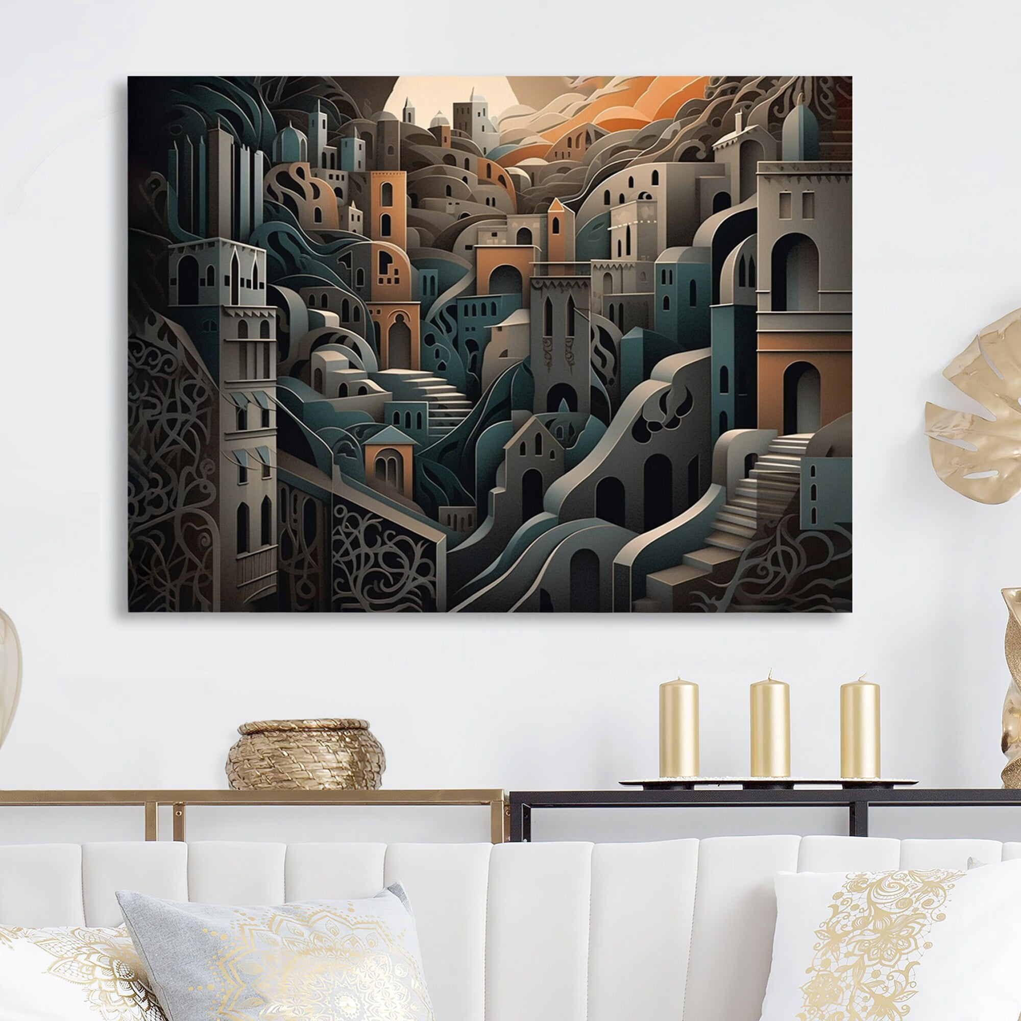 Designart "Hilly Terrain in an Arabic City III" Surrealism landscape ...