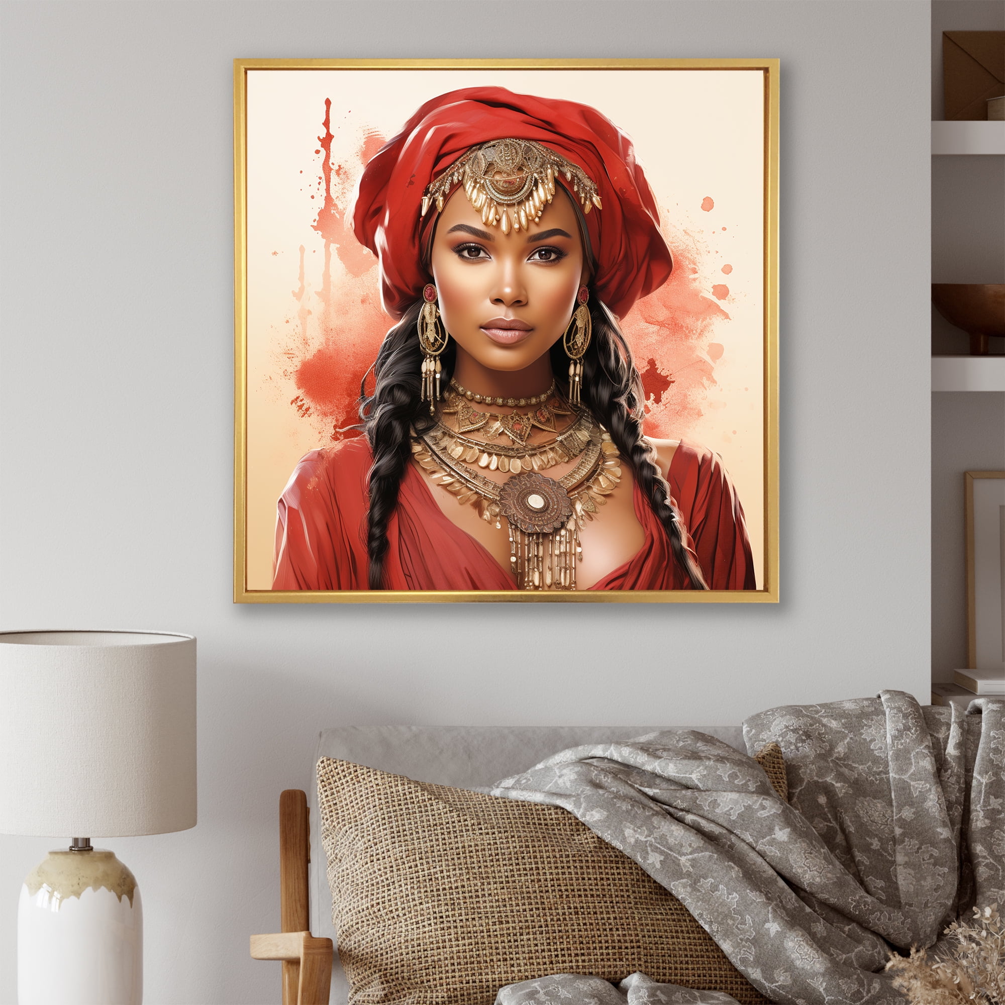 Designart "Himba Woman Portrait with Cultural Elegance in Red I" People ...