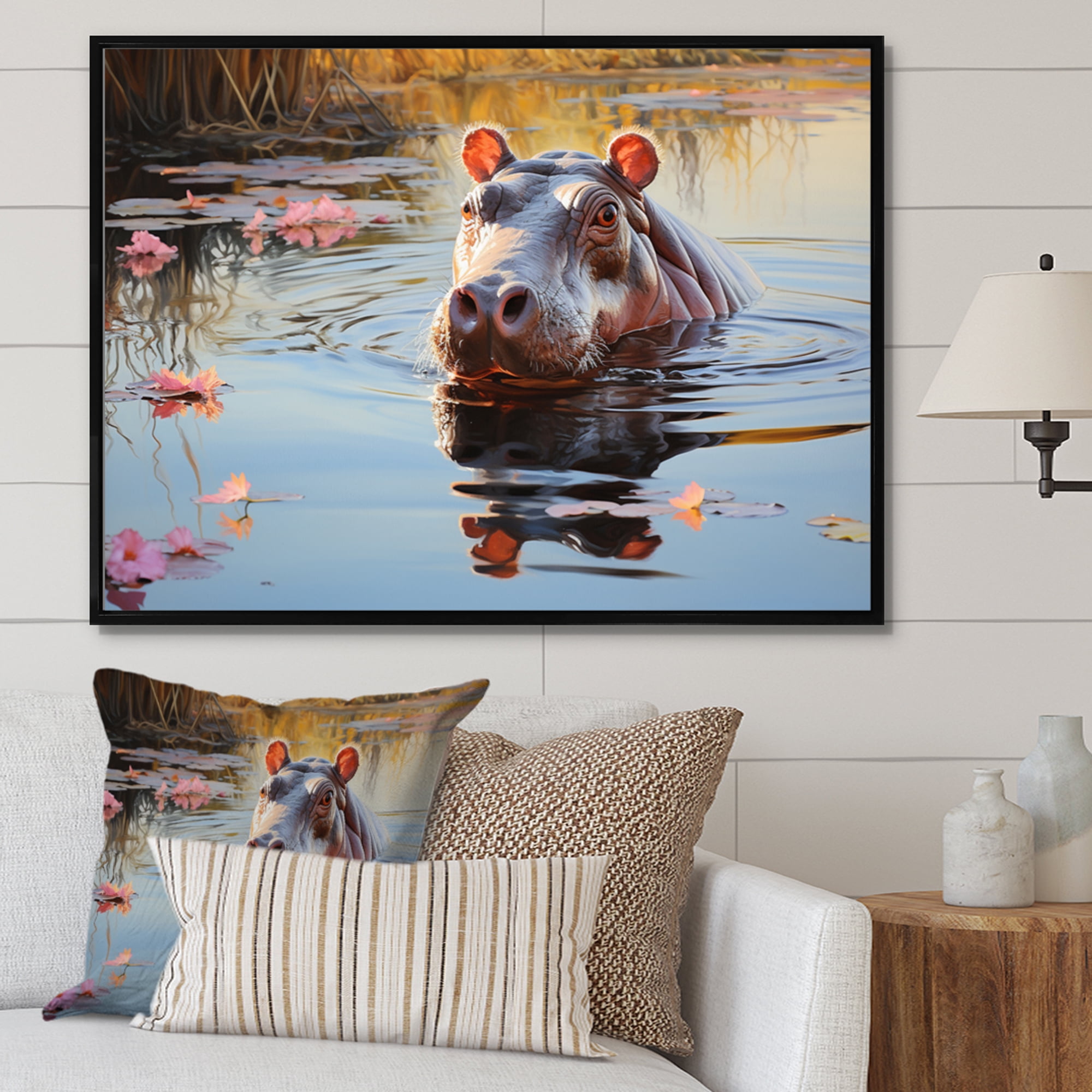 Designart "Hippo Pastoral Hippopotamus Mighty wall decor" Animals ...