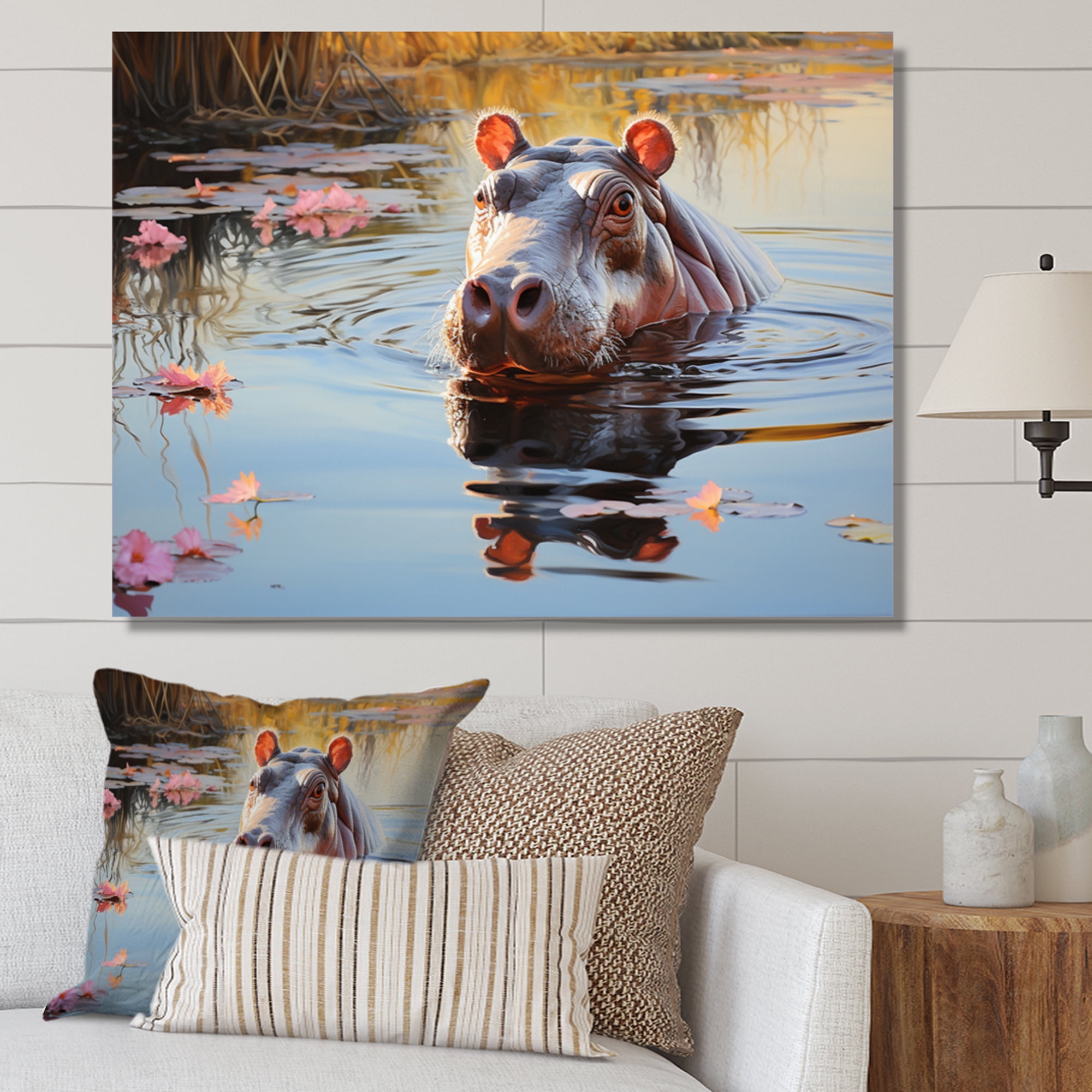 Designart "Hippo Pastoral Hippopotamus Mighty wall decor" Animals Wall ...