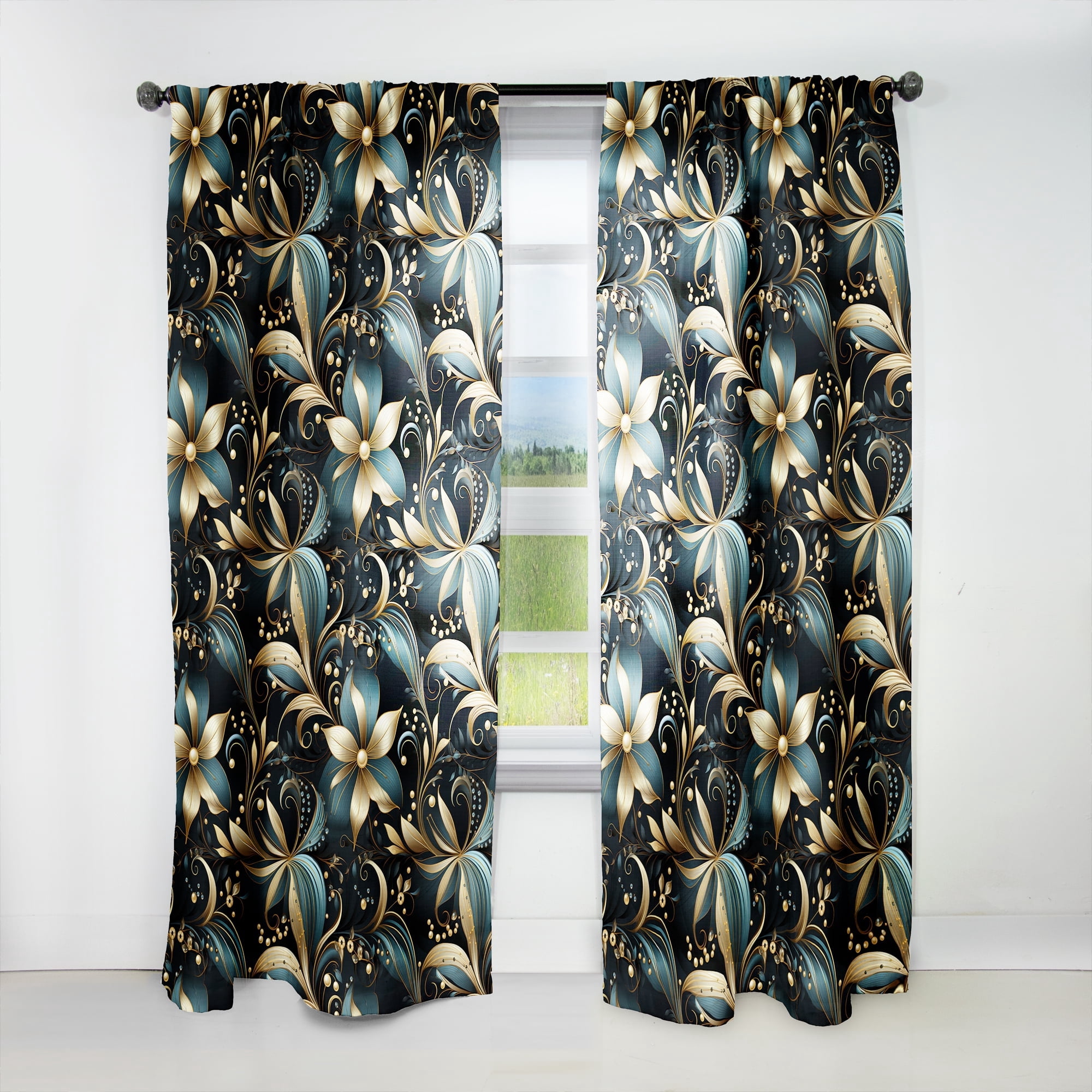 Designart "Hollywood Grandeur In Gold And Black II" Floral Room ...