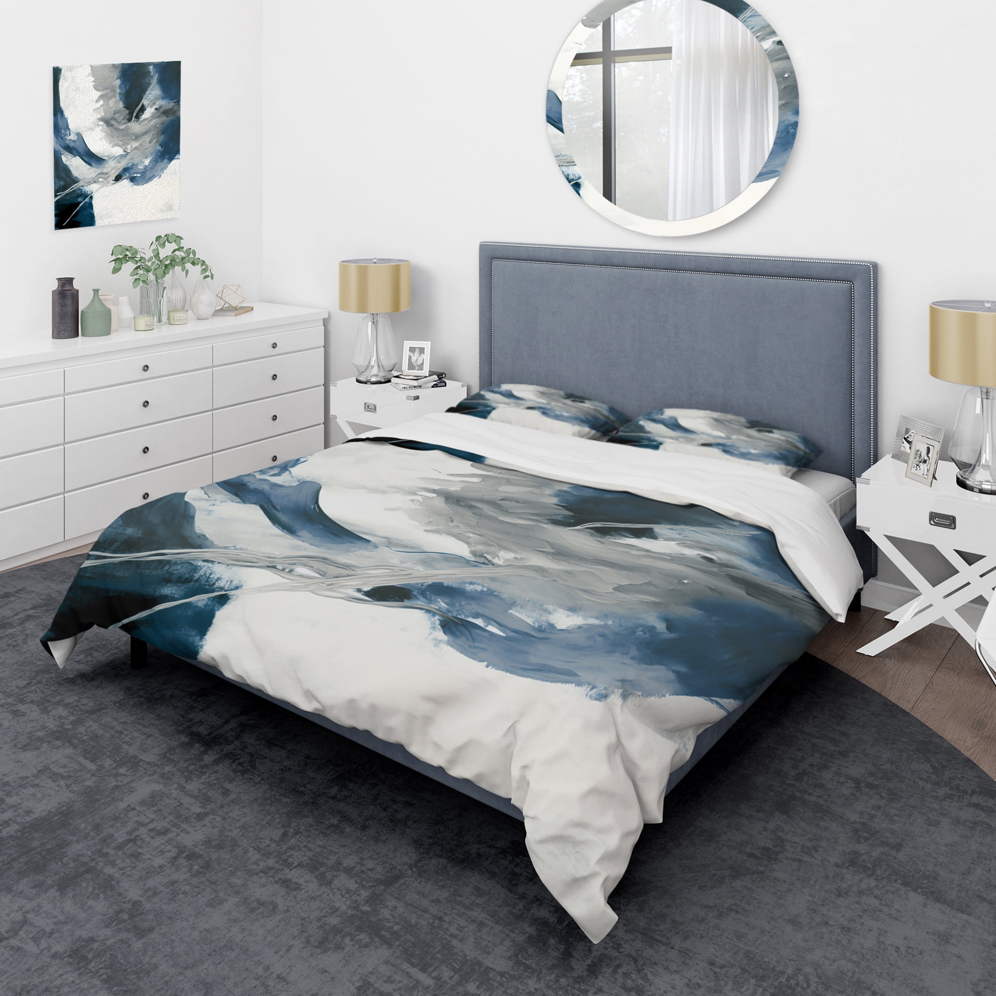 Designart "Honolulu Blue Sensation X" Abstract Liquid Ink Bedding ...