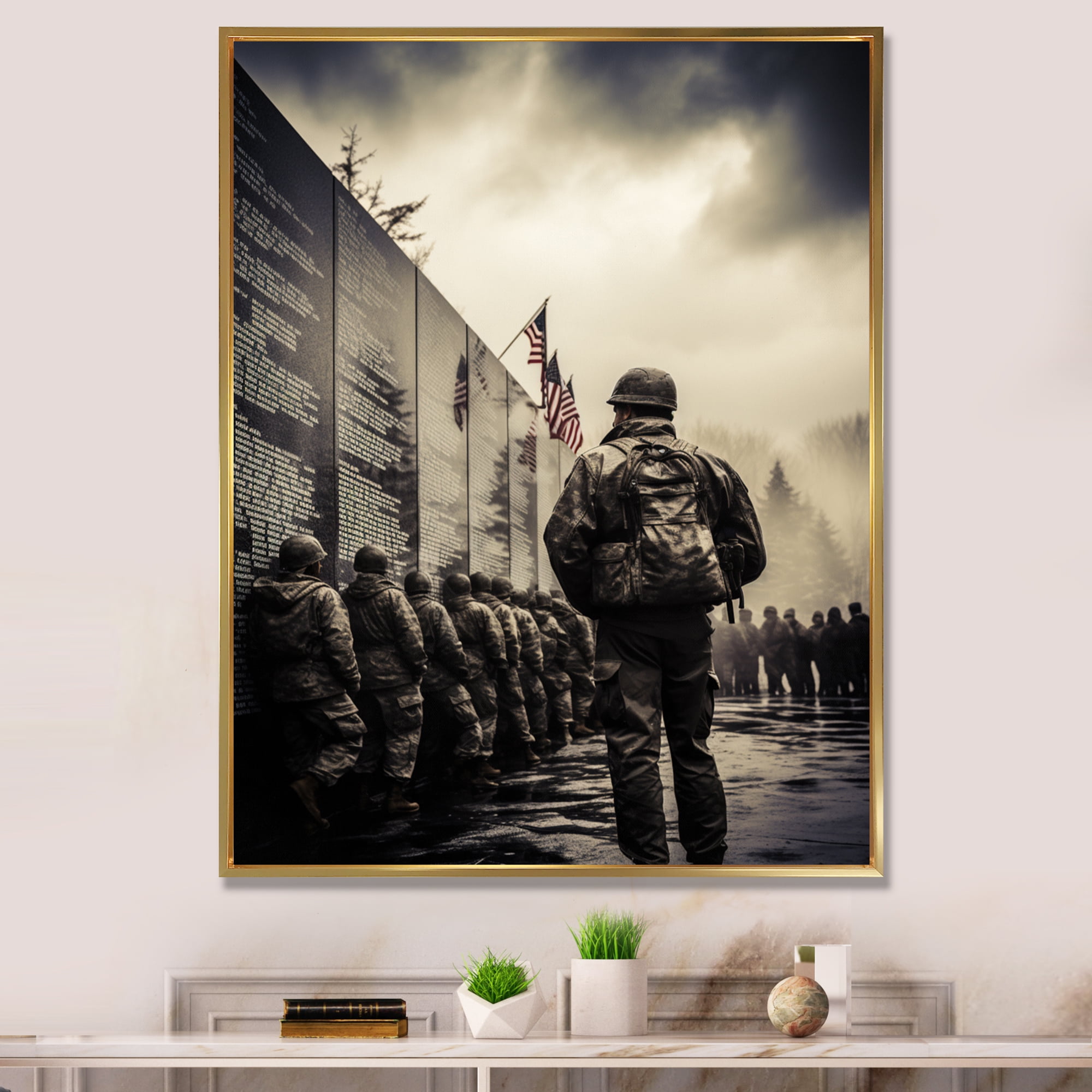 Designart "Honoring The Military Veterans I" Americana Floater Framed ...