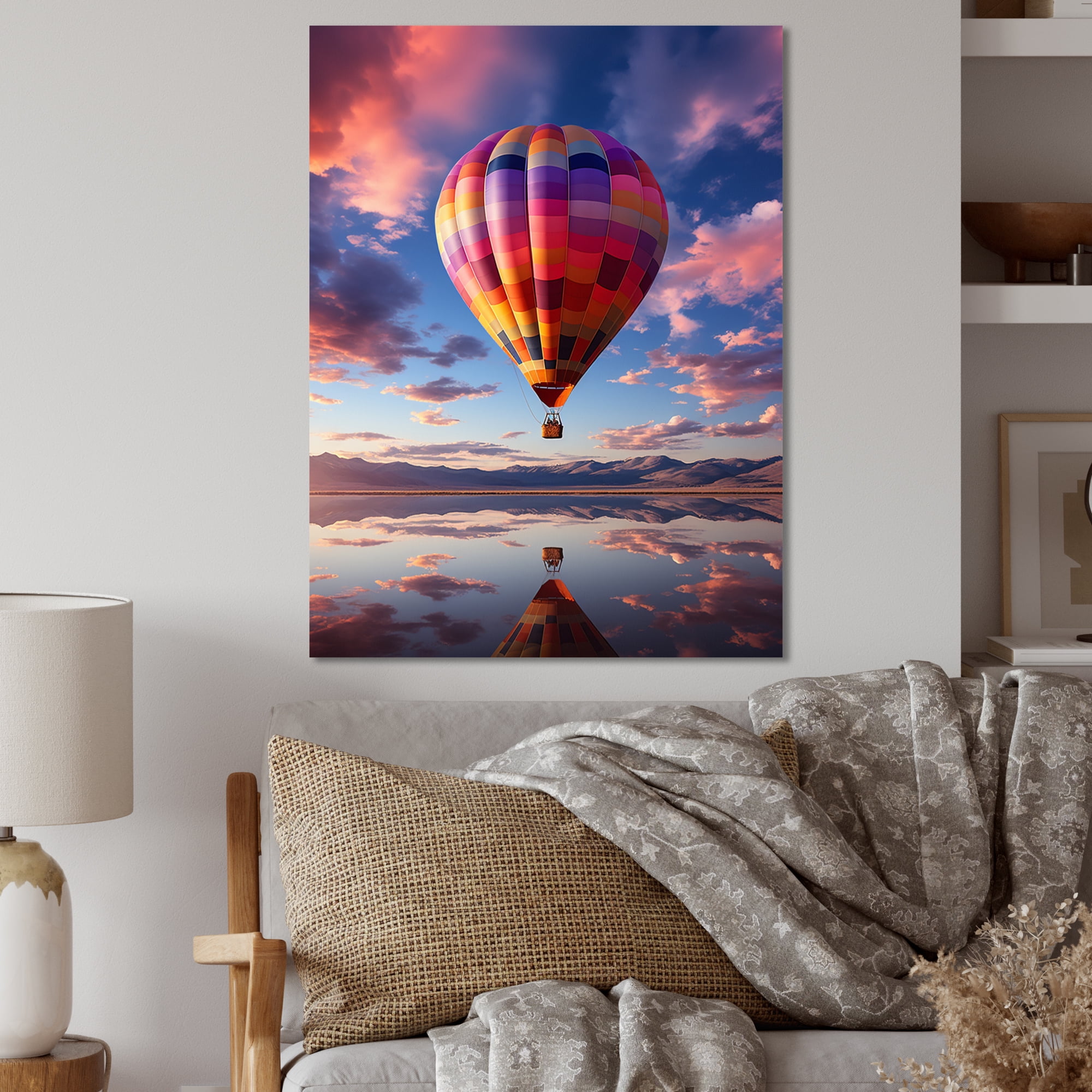 Designart "Horizon Beyond Orange Hot Air Balloon Adventure IV" Hot Air Balloon Metal Art Print ...
