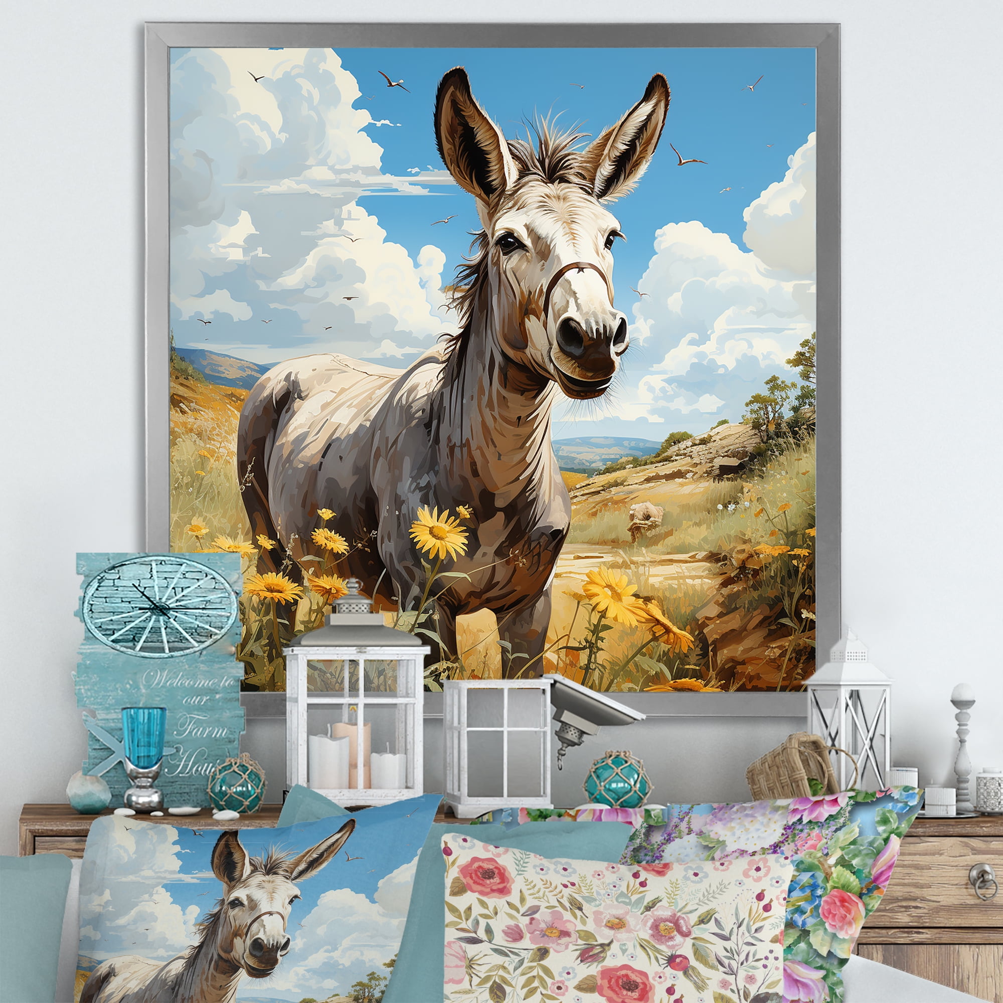 Designart "Horizon of Countryside Donkey I" Animals Framed Wall Art ...