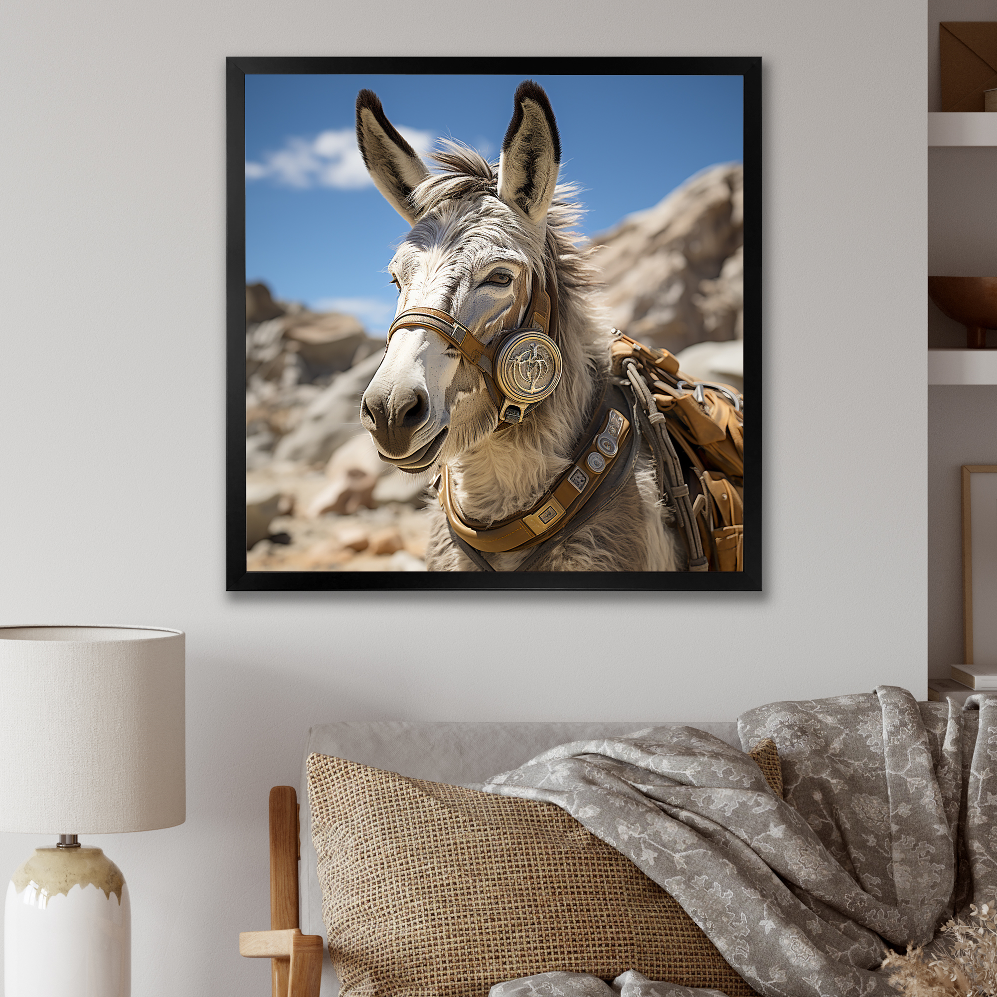 Designart "Horizon of Countryside Donkey V" Animals Framed Wall Art ...