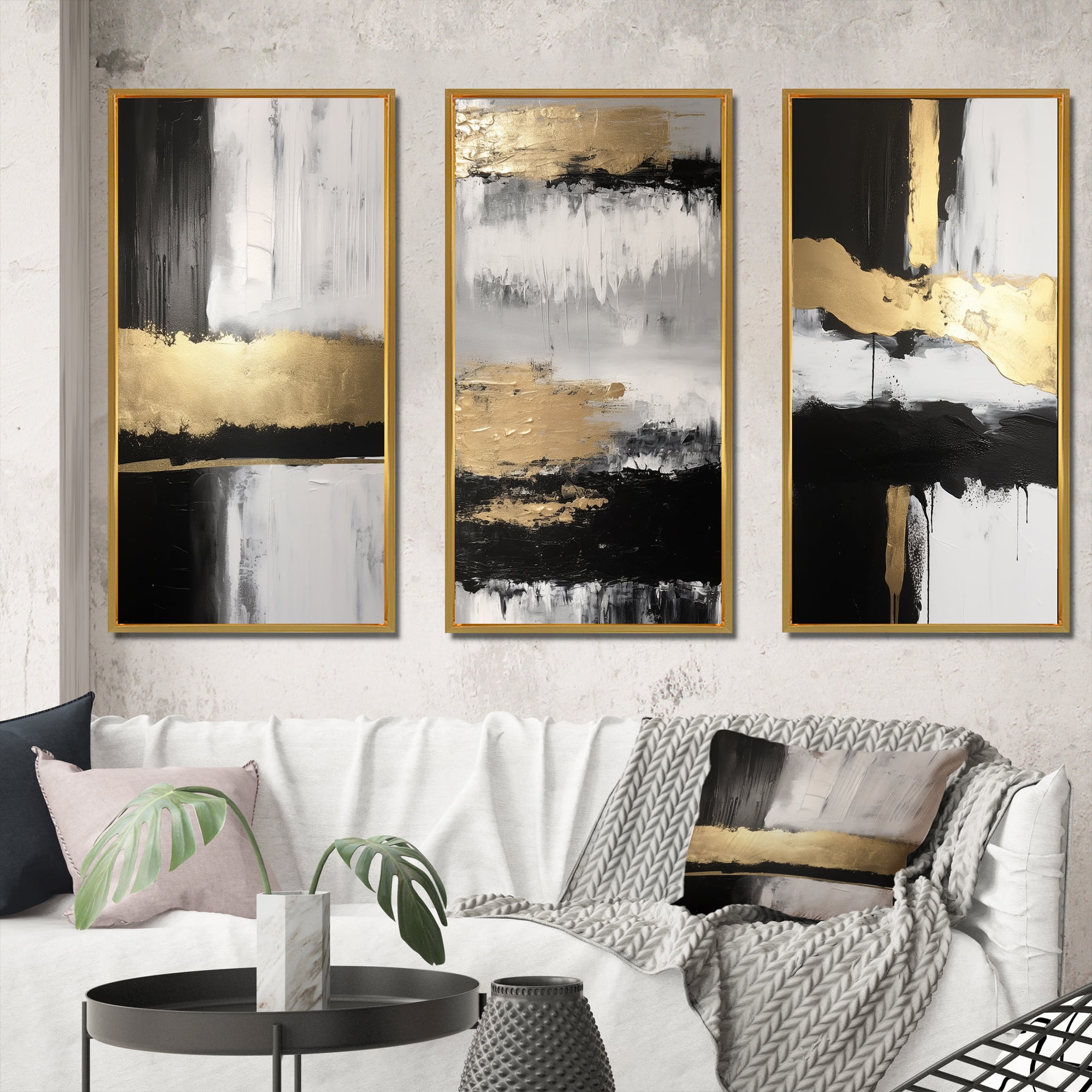 Designart "Horizontal Perspectives Abstract in Gold and Black IV ...
