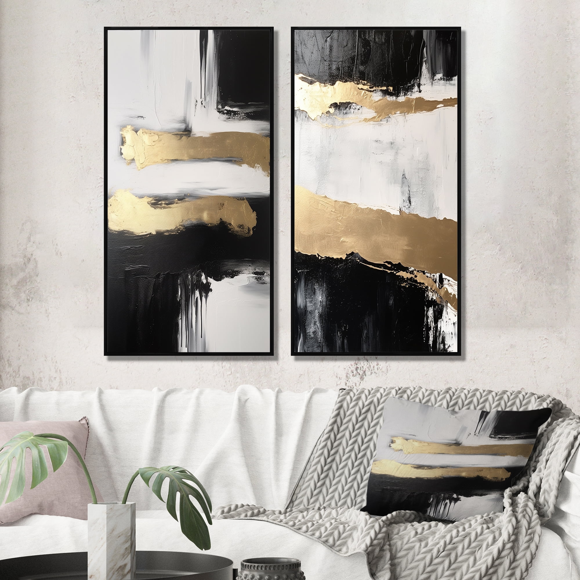 Designart "Horizontal Perspectives Abstract in Gold and Black V ...