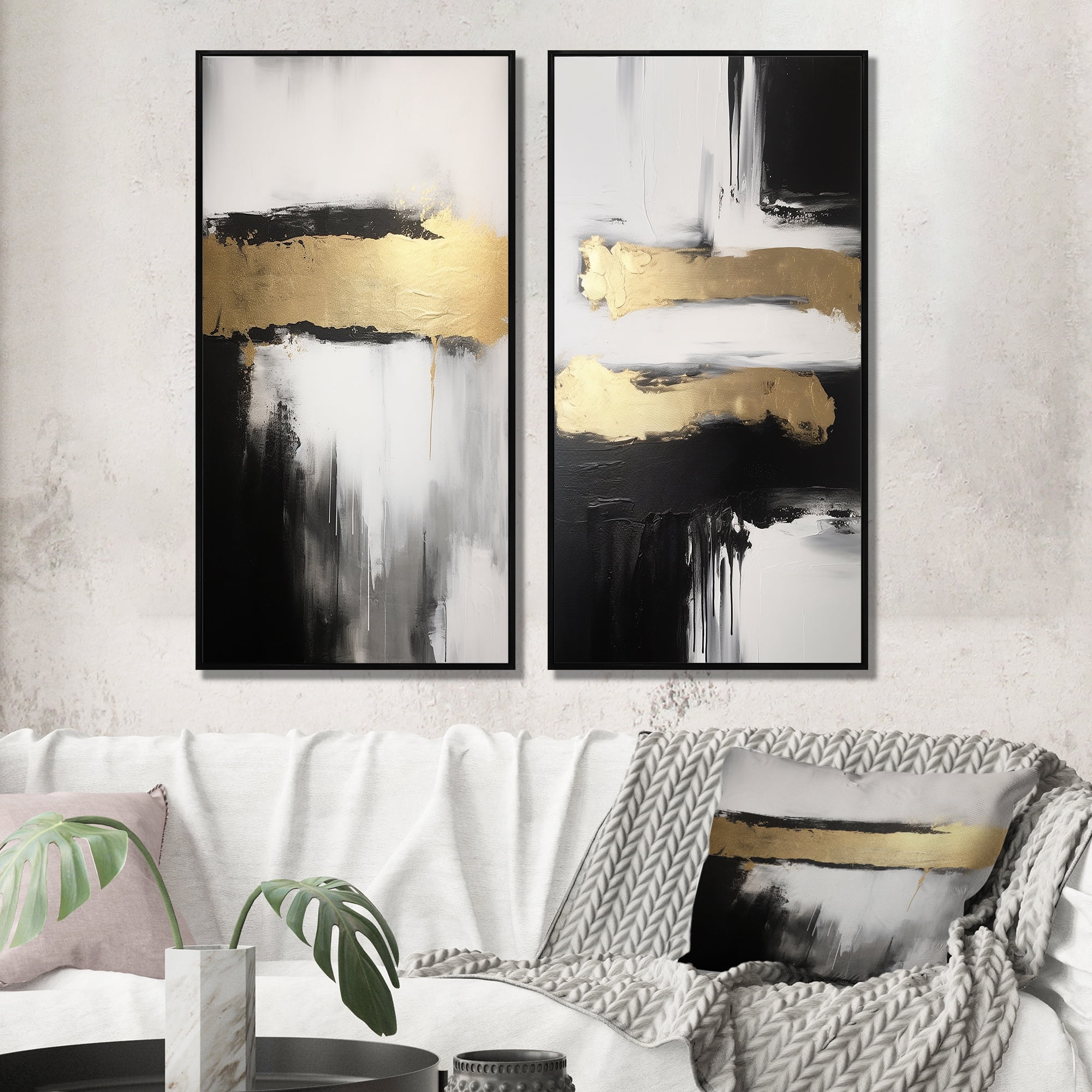 Designart "Horizontal Perspectives Abstract in Gold and Black VII ...