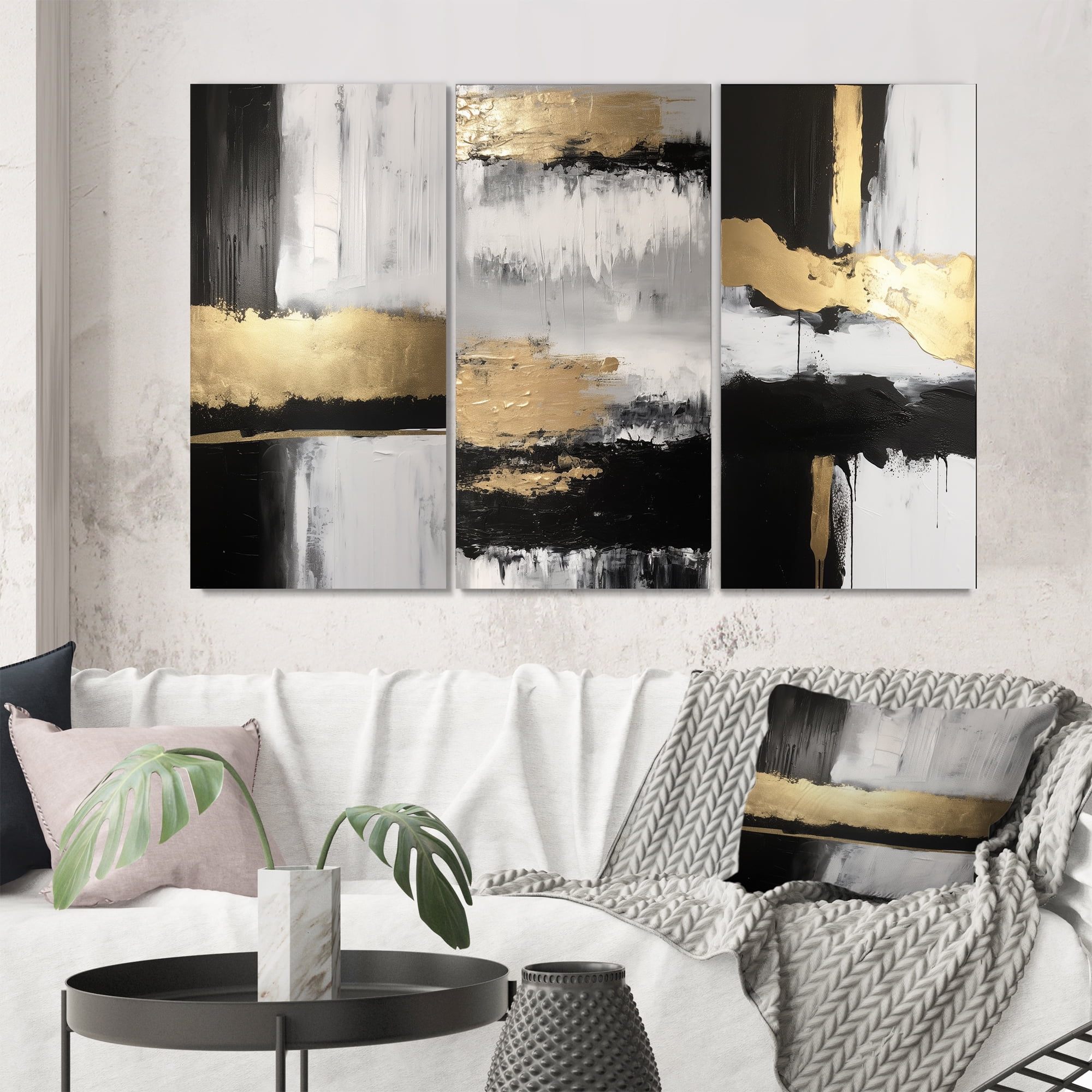 Designart "Horizontal Perspectives Abstract in Gold and Black IV ...