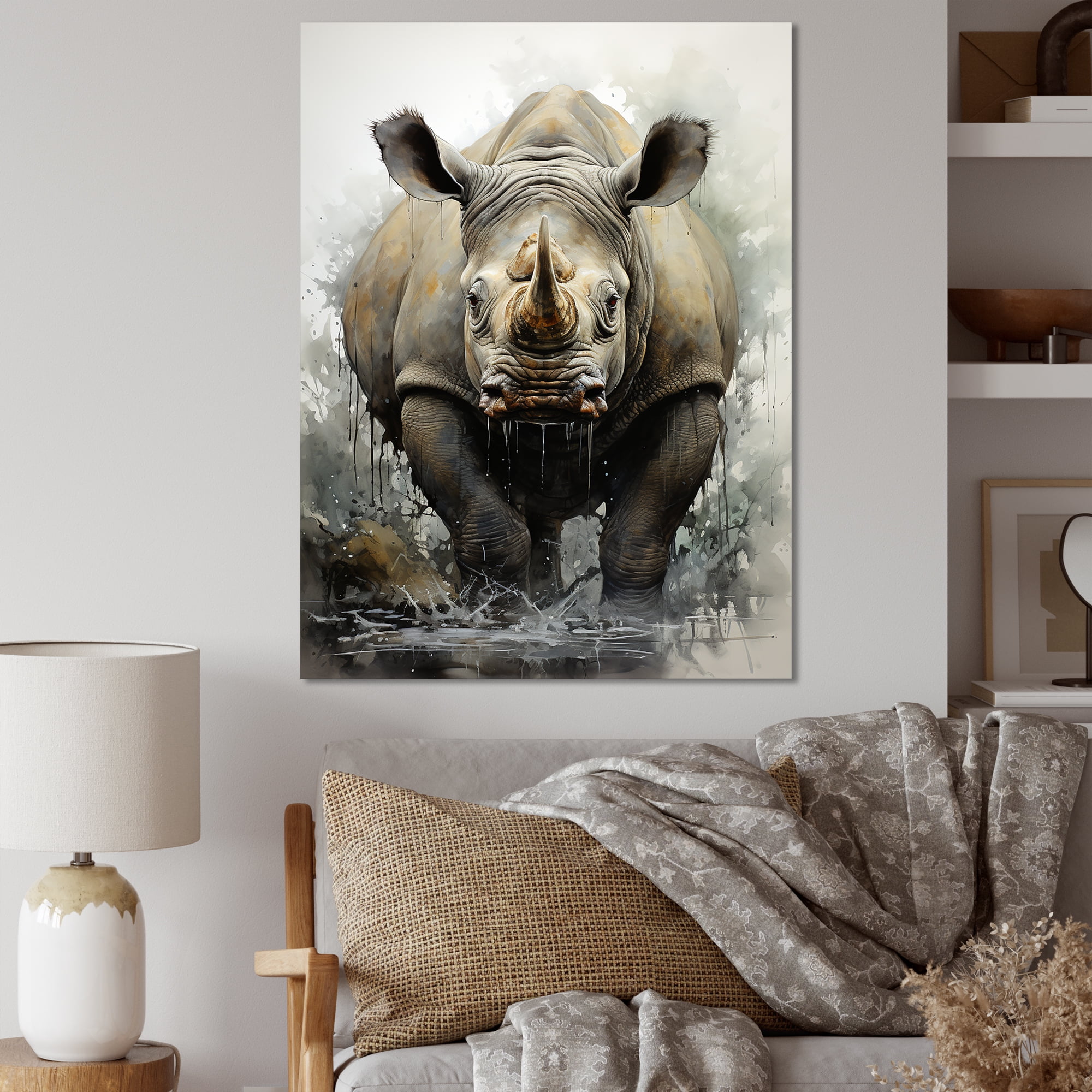 Designart "Horned Guardian in Rhinoceros II" Animals Wall Decor ...