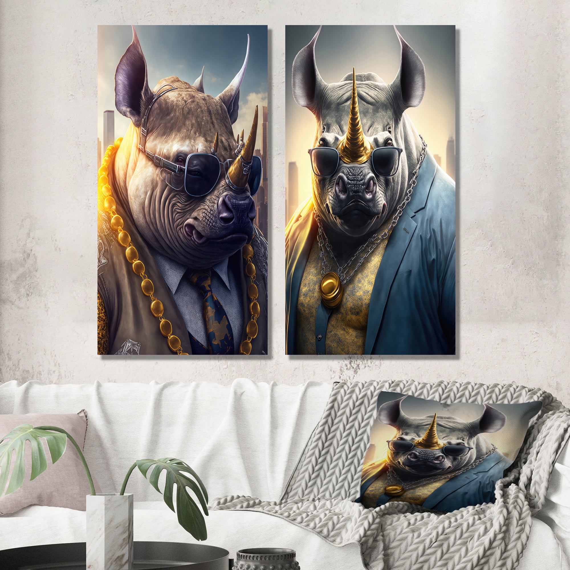 Designart "Horned Rebel in Big Apple I" Rhino Gangster Mafia Wall Art ...