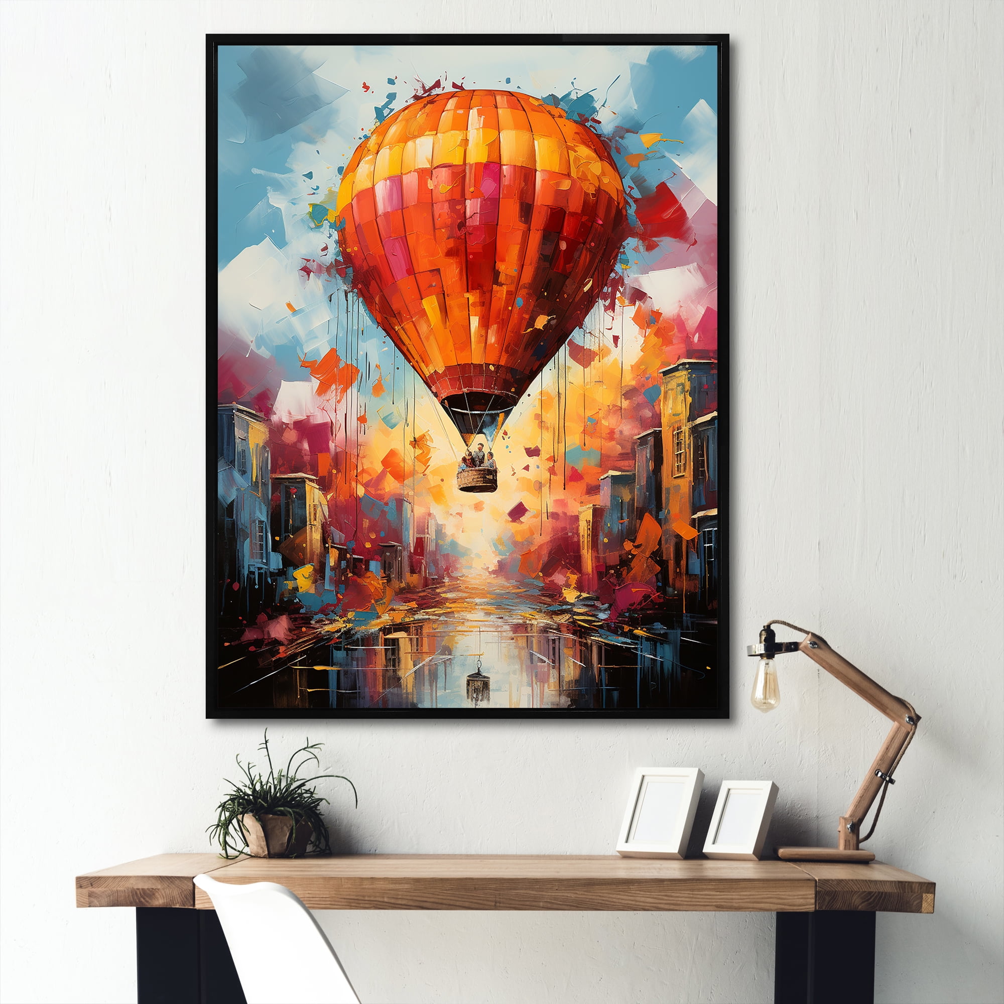 Designart "Hot Air Balloon Bliss In Street Art" Hot Air Balloon Floater ...