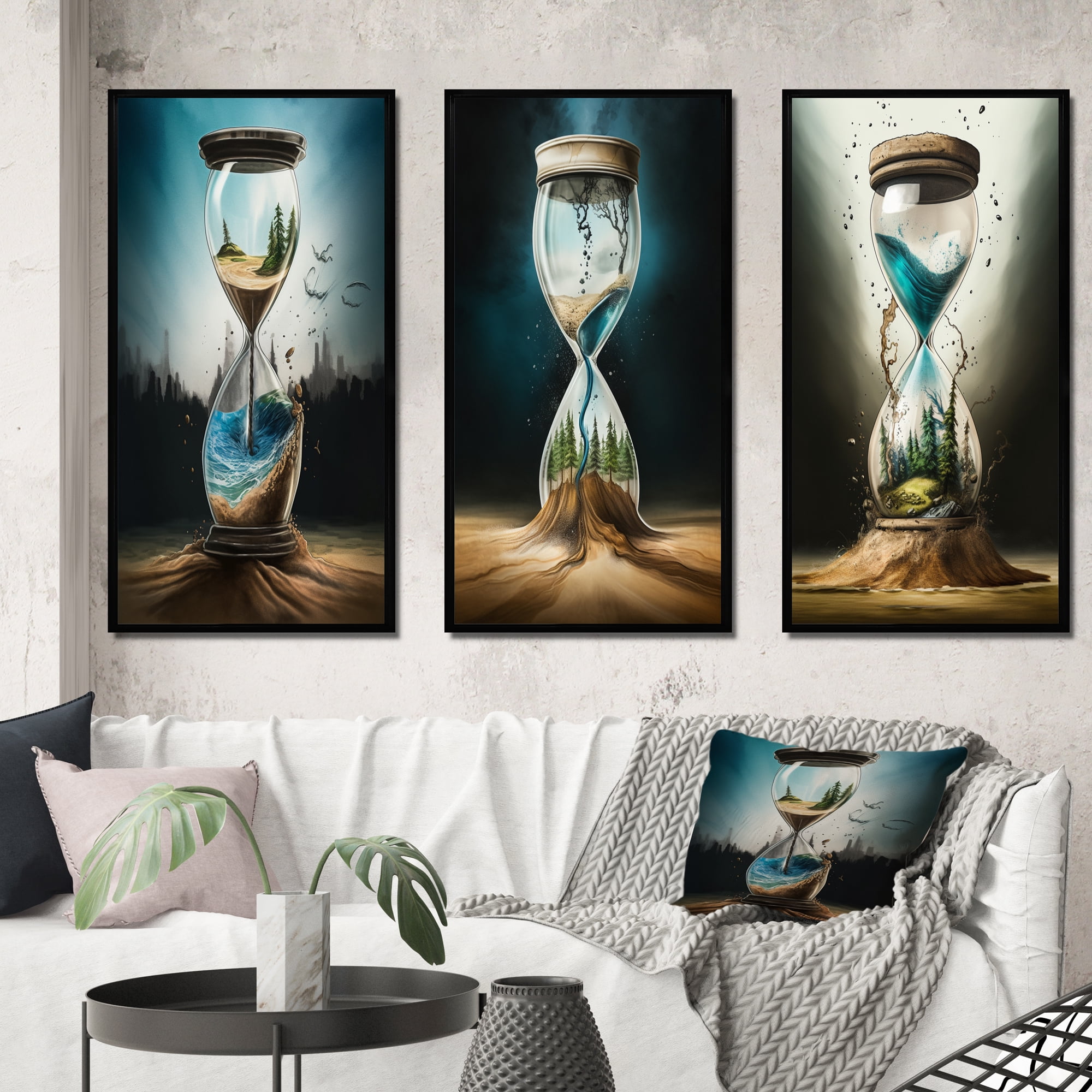 Designart "Hourglass in Hyper-Reality III" Surrealism landscape Framed ...