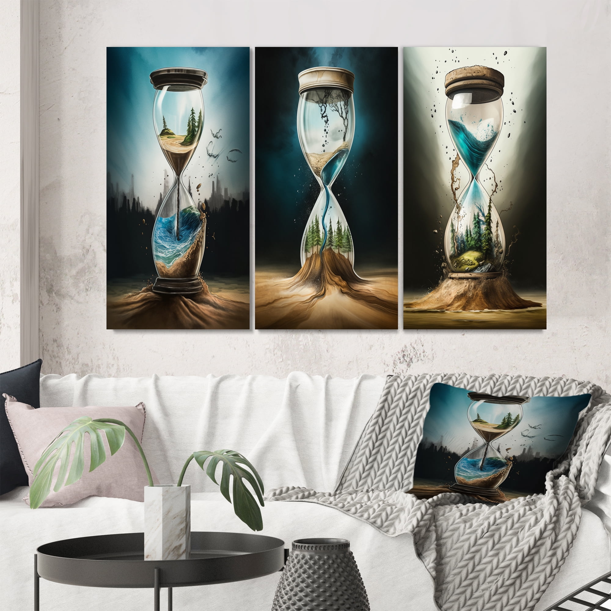 Designart "Hourglass in Hyper-Reality III" Surrealism landscape Wall ...