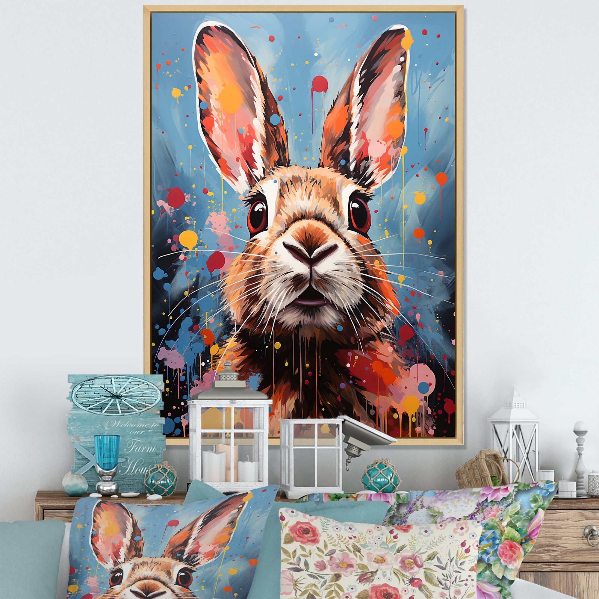 Designart "Hues In Pop Art Portrayal Of A Rabbit" Animals Rabbit ...