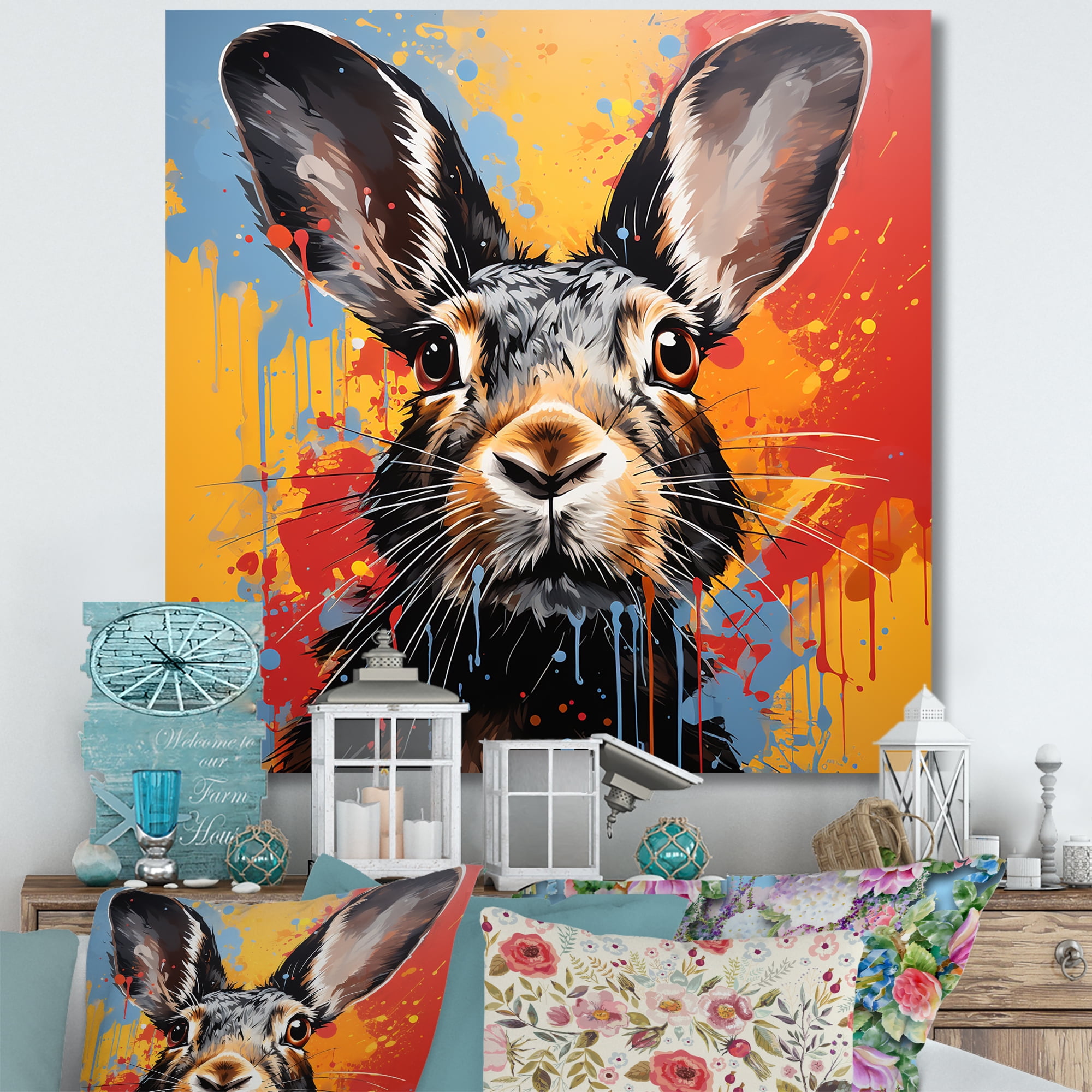 Designart "Hues In Pop Art Portrayal Of A Rabbit II" Animals Rabbit ...