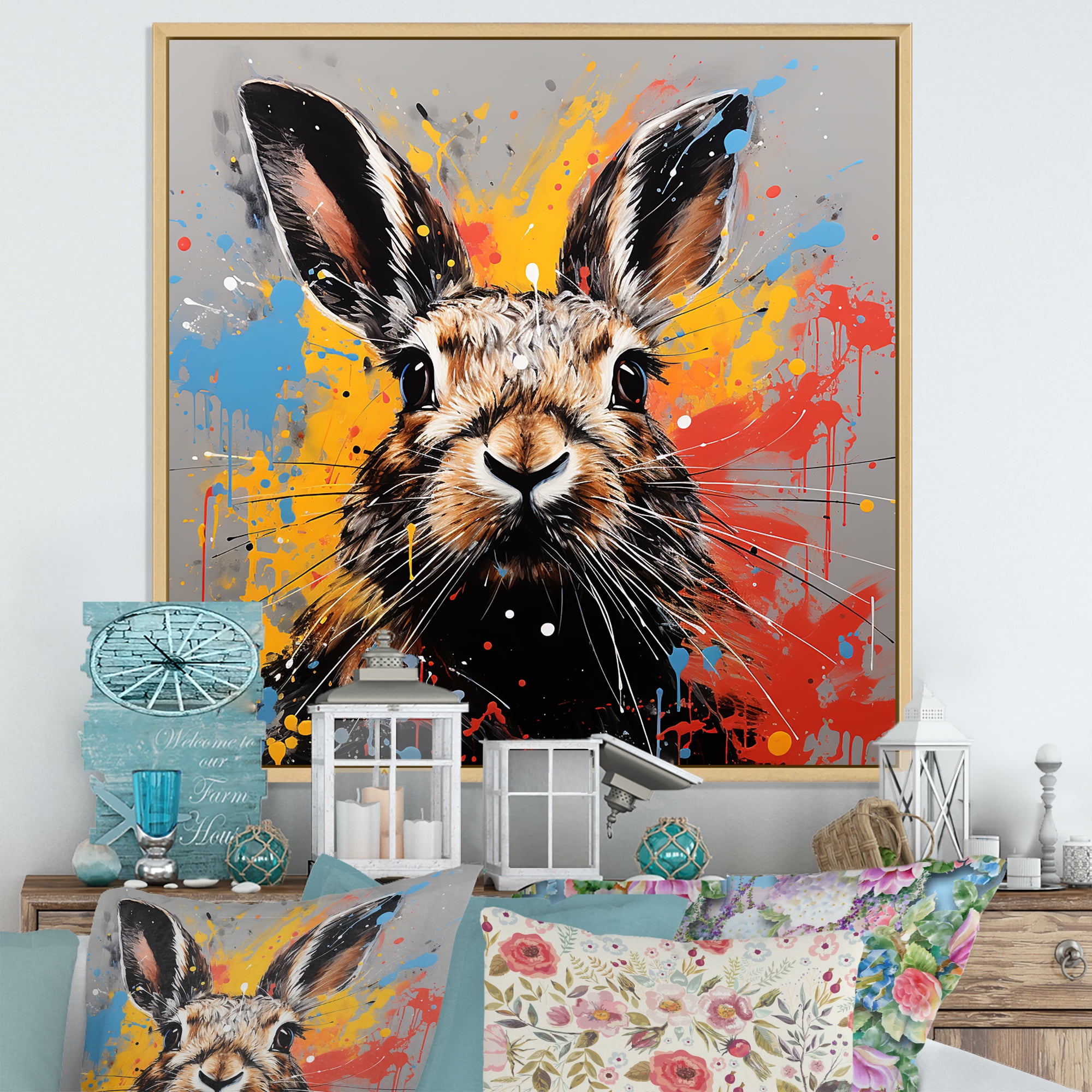 Designart "Hues In Pop Art Portrayal Of A Rabbit III" Animals Rabbit ...