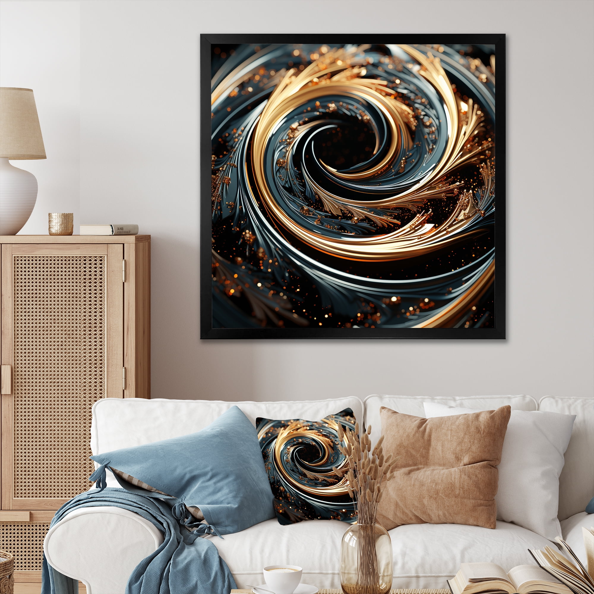 Designart "Hypnotic Abstract Spiral in Gold and Green II" Abstract ...