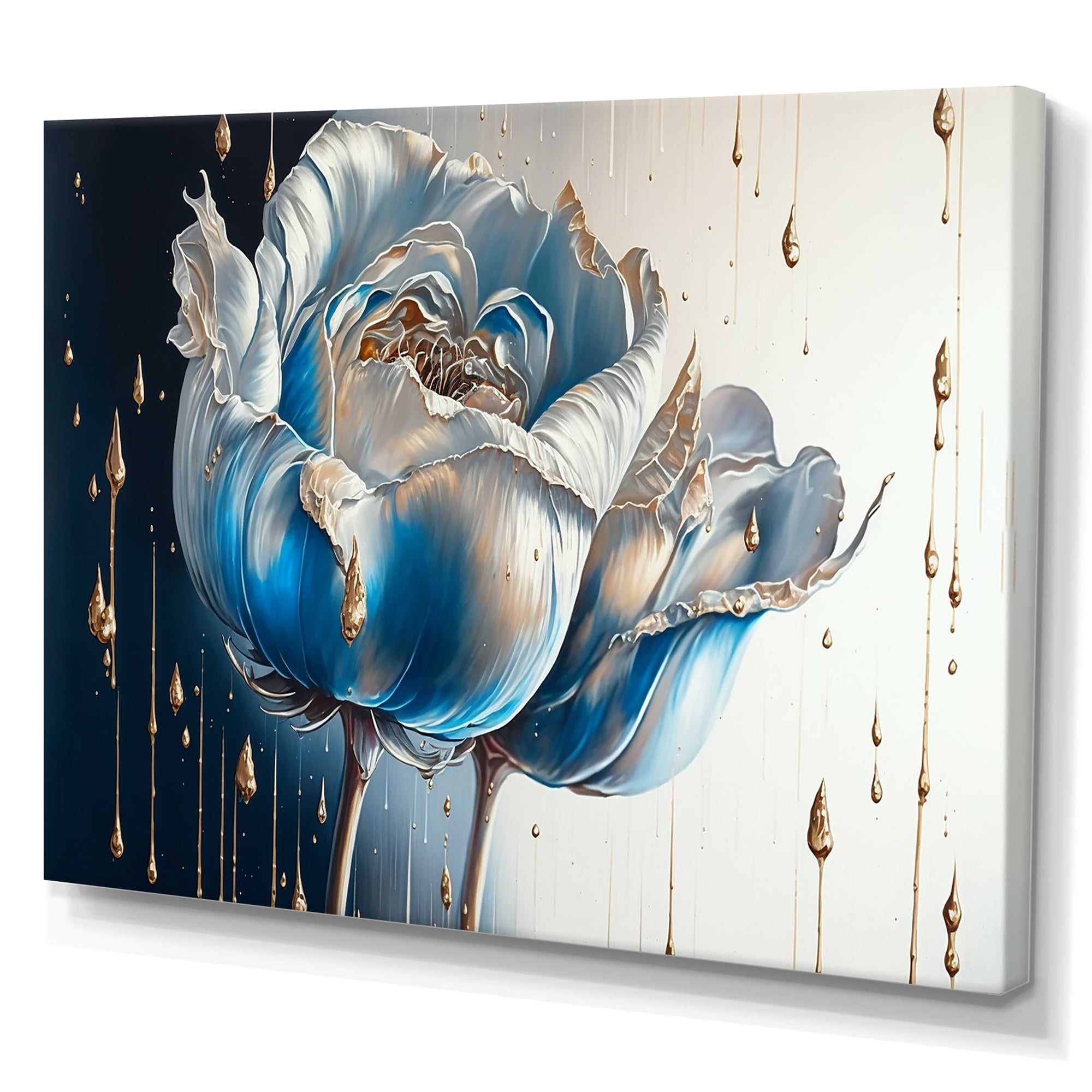 Designart Ice Blue And Gold Paint Drip Tulip Canvas Wall Art - Walmart.com