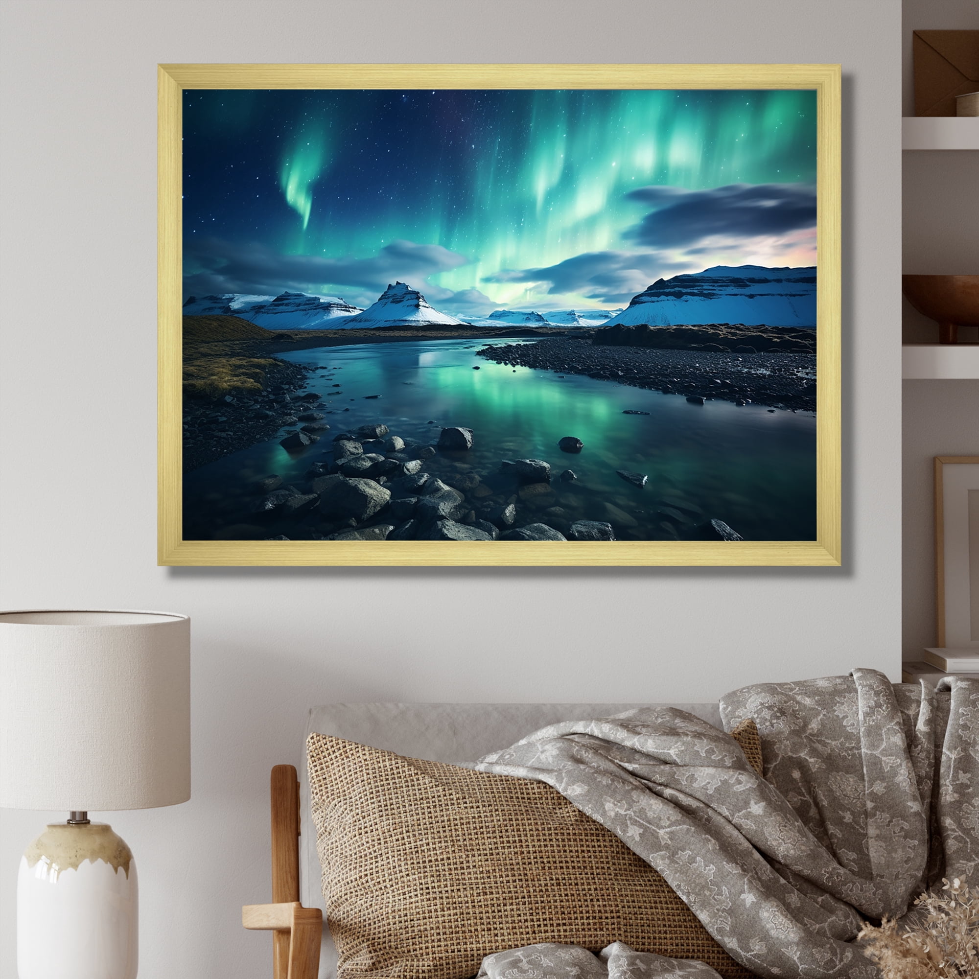 Designart "Icelandic Borealis Winter's Aurora I" Landscapes Framed Wall ...