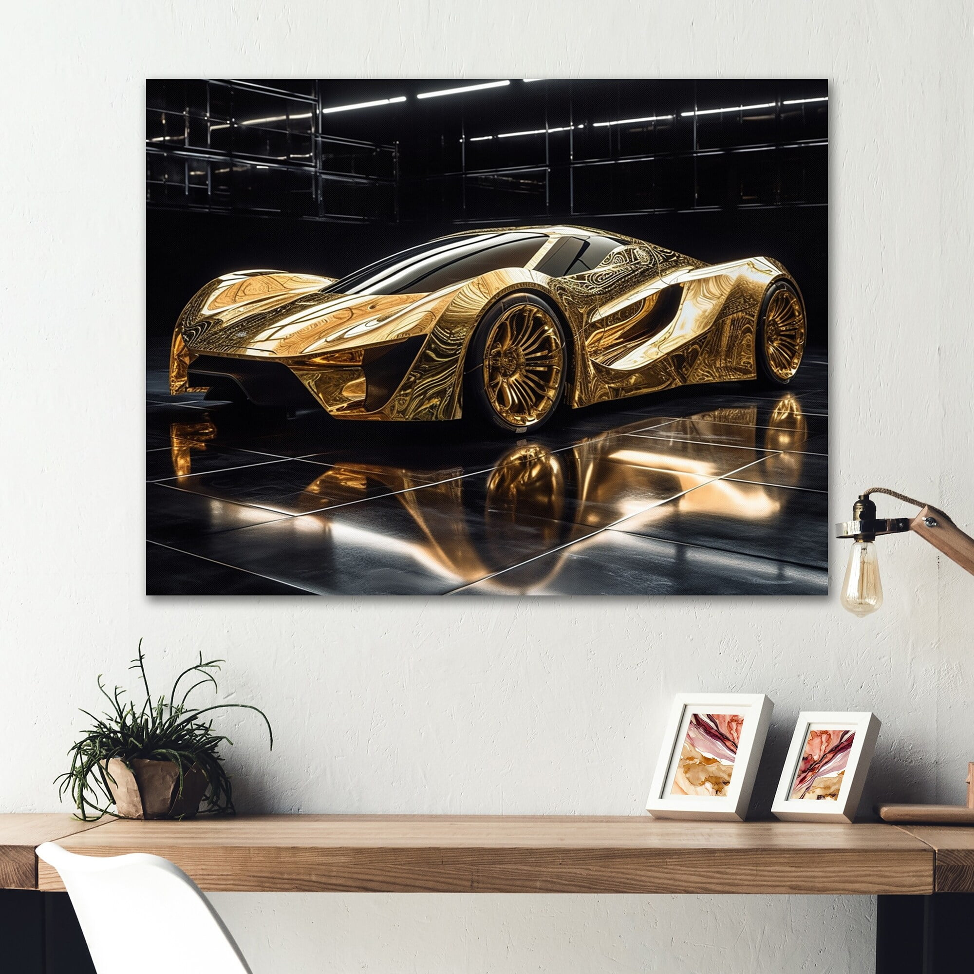 Designart "Iconic Car Legends Gold And Black II" Cars American Muscle ...