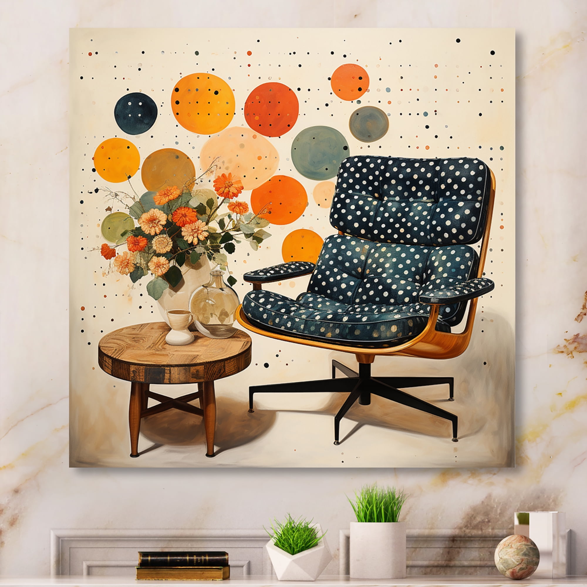 Designart "Iconic Chairs Coral Black Mid Century I" Mid-century Canvas ...
