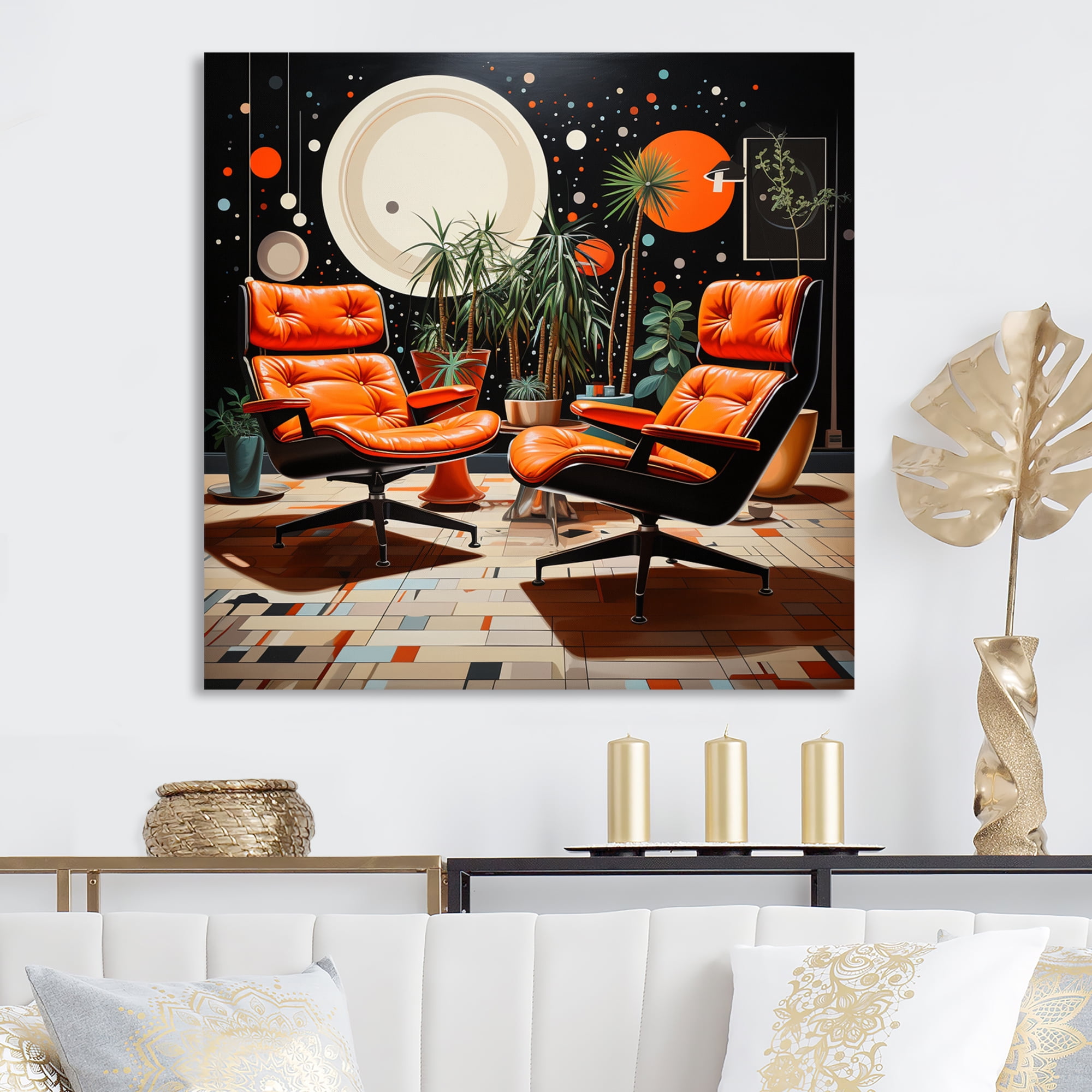 Designart "Iconic Chairs Coral Black Mid Century II" Mid-century Metal ...
