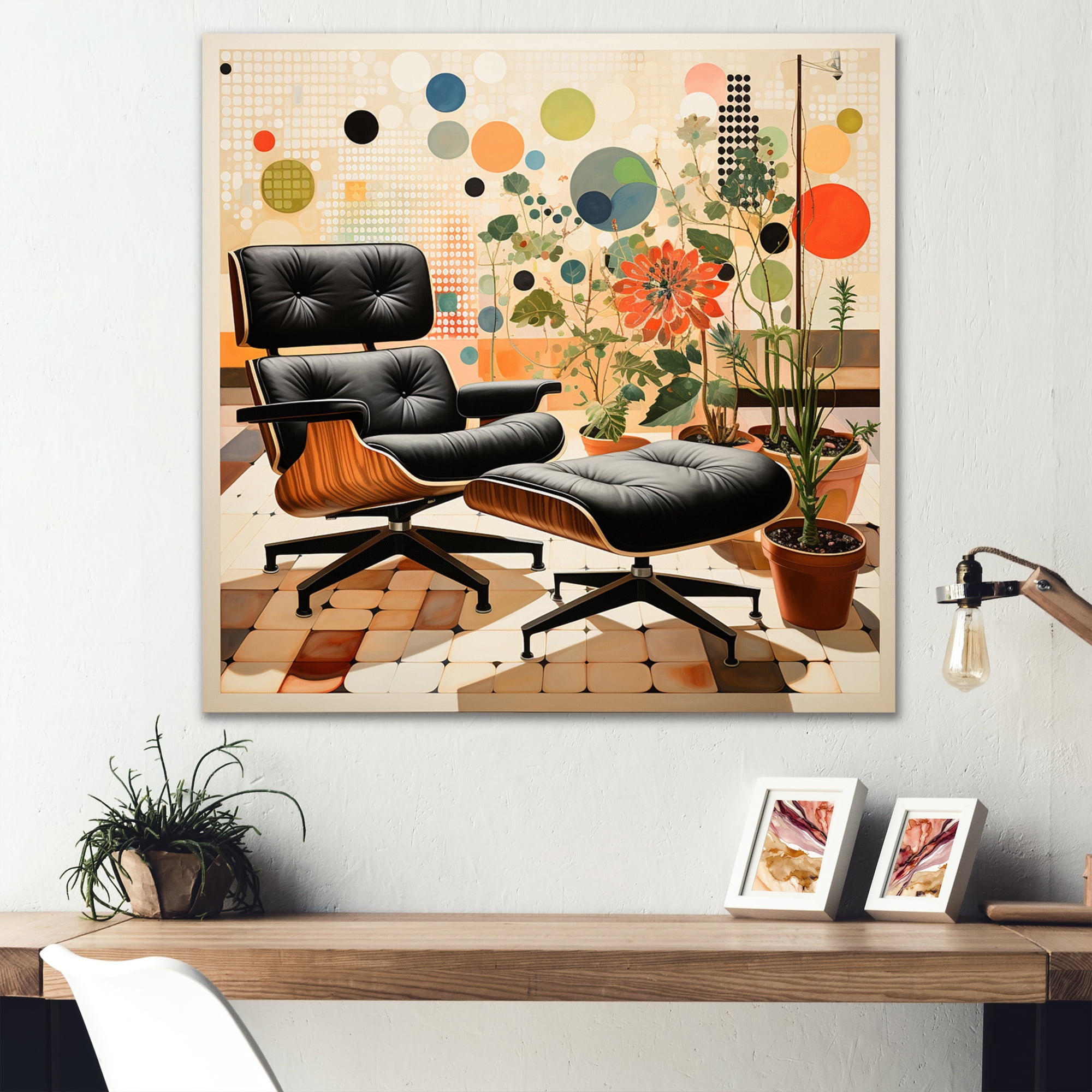 Designart "Iconic Chairs Coral Black Mid Century III" Mid-century Wall ...