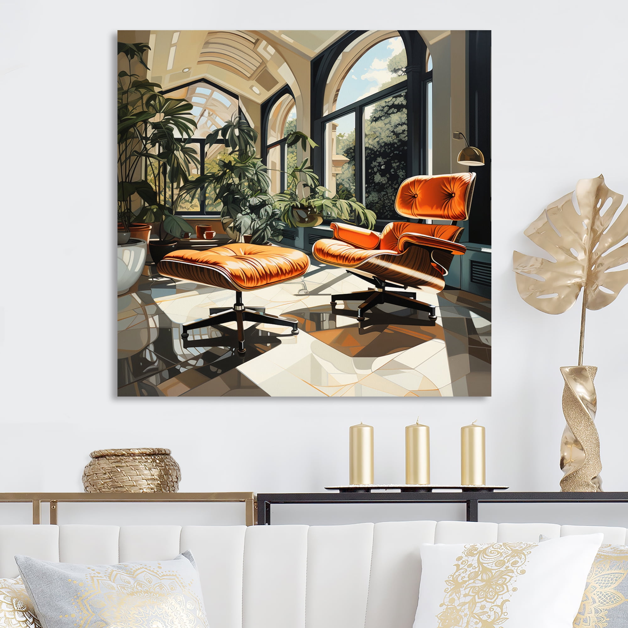 Designart "Iconic Chairs Coral and Green Mid Century" Mid-century ...