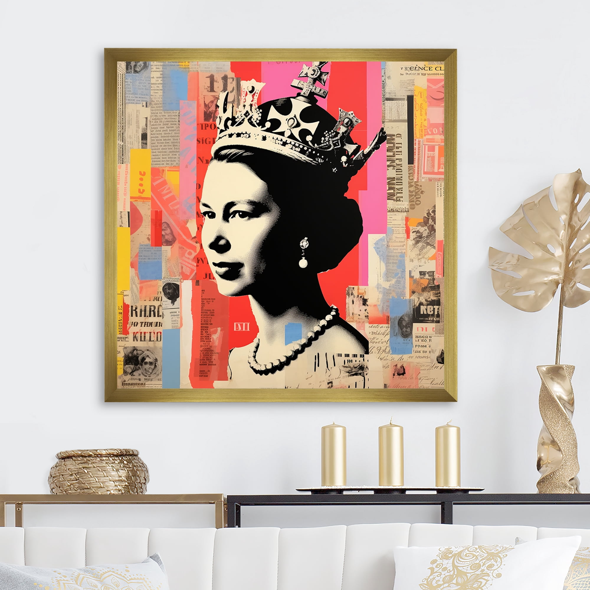 Designart "Iconic Pop Art of the UK Queen II" Portrait Framed Wall Art ...