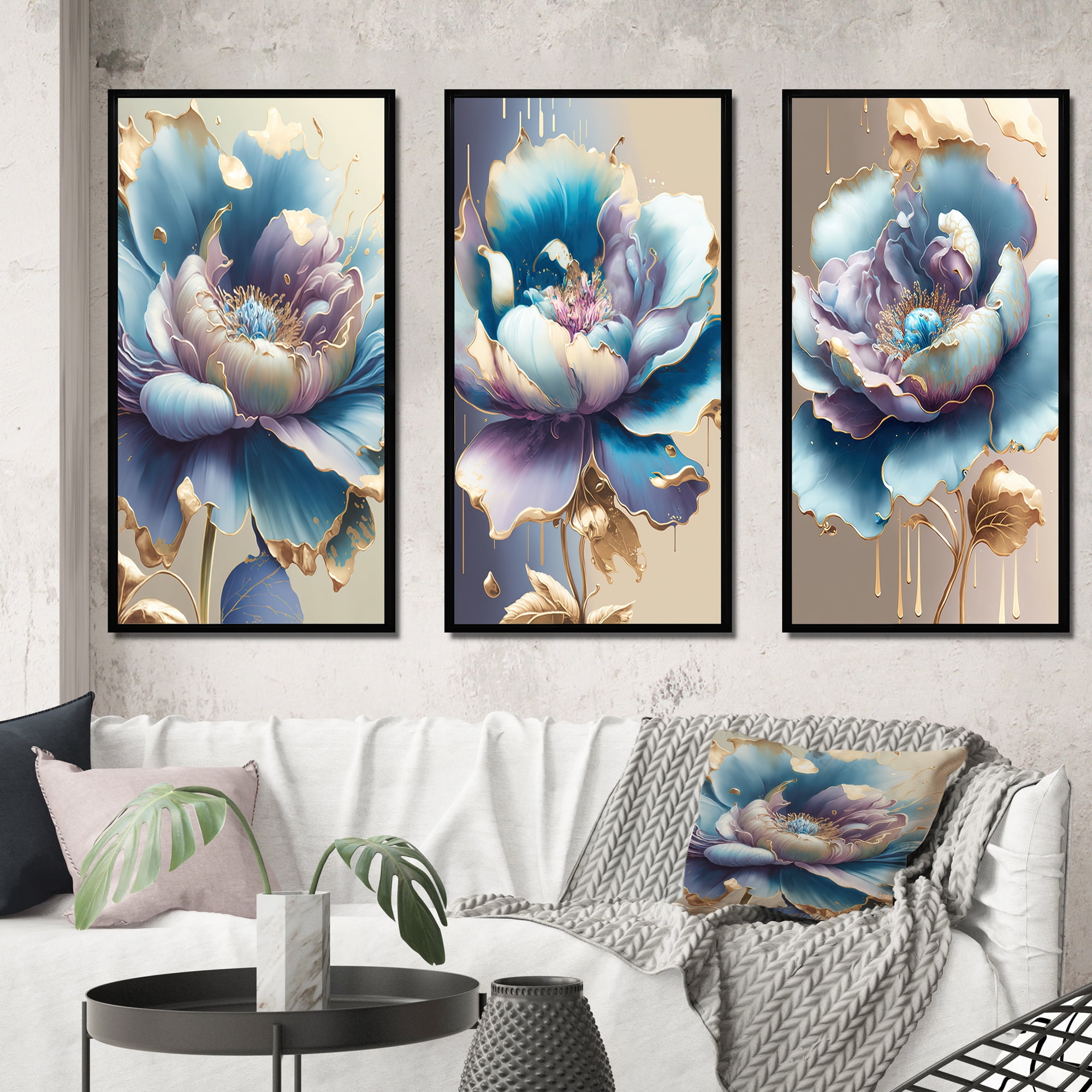 Designart "Icy Blue and Purple Watercolor Blossom I" Floral & Botanical ...