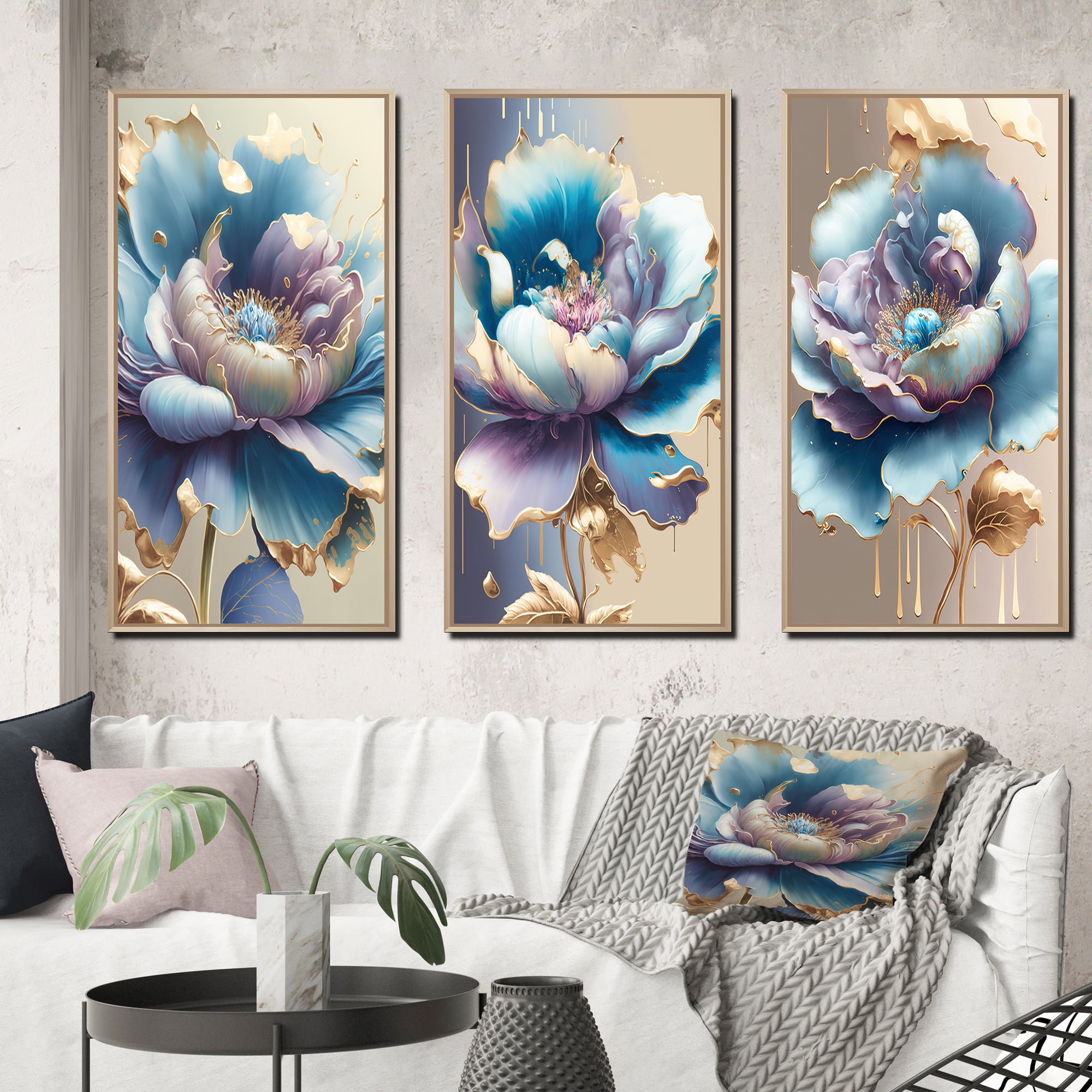 Designart "Icy Blue and Purple Watercolor Blossom I" Floral & Botanical ...