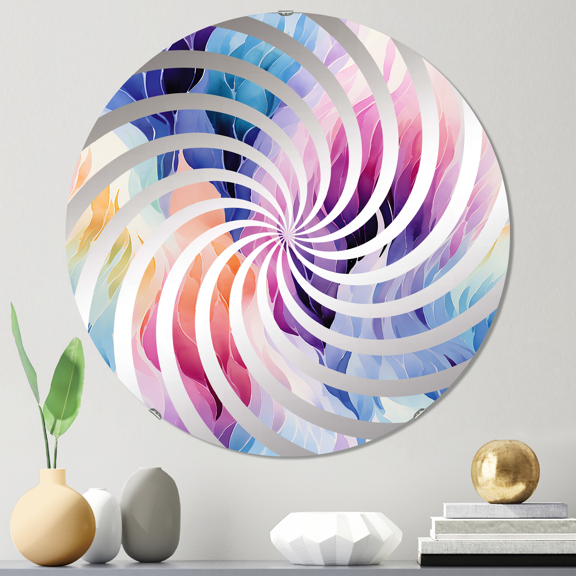 Designart "Ikat Watercolor Dreams" Abstract Vortex Round Wall Mirror ...