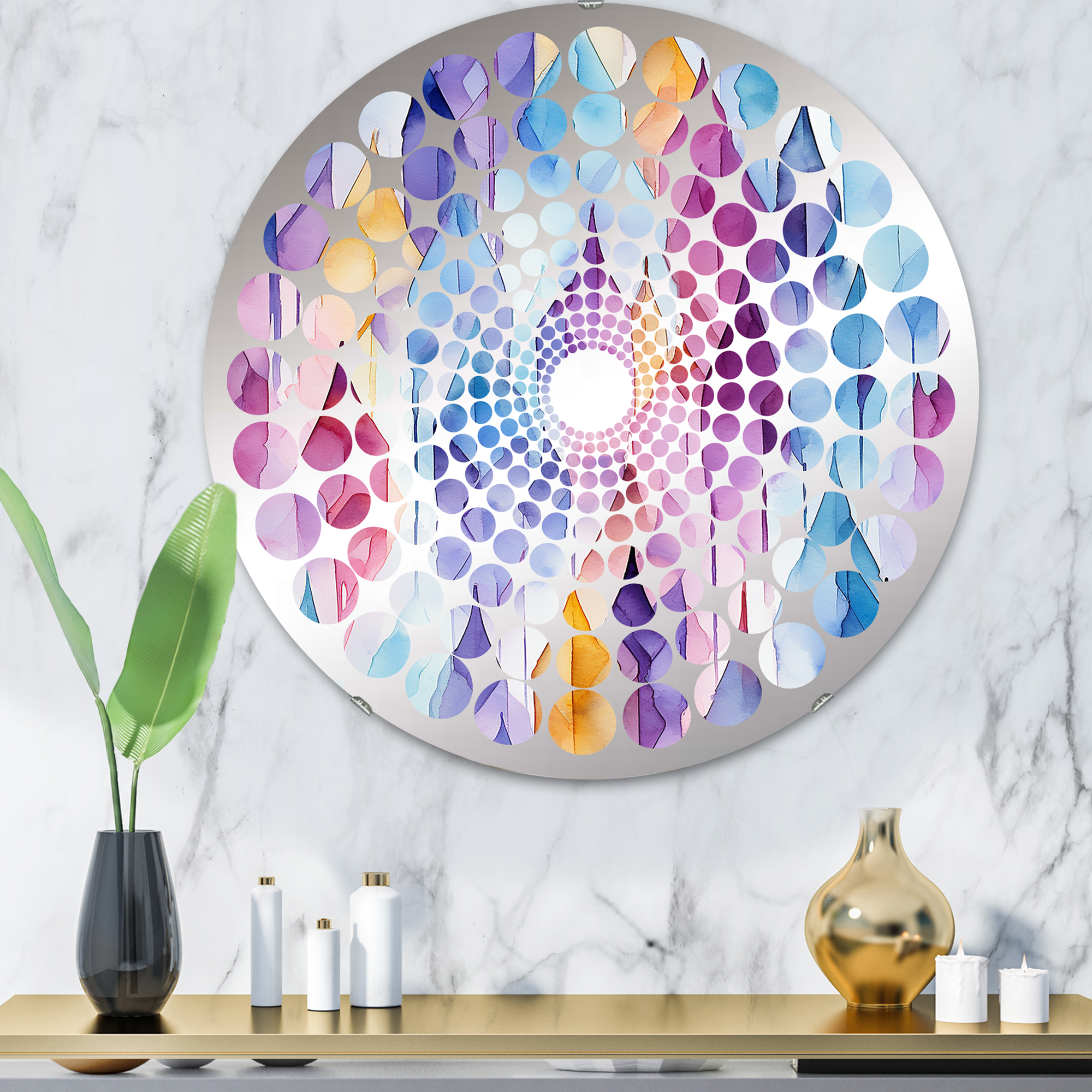 Designart "Ikat Watercolor Dreams I" Abstract Radial Dot Round Wall ...