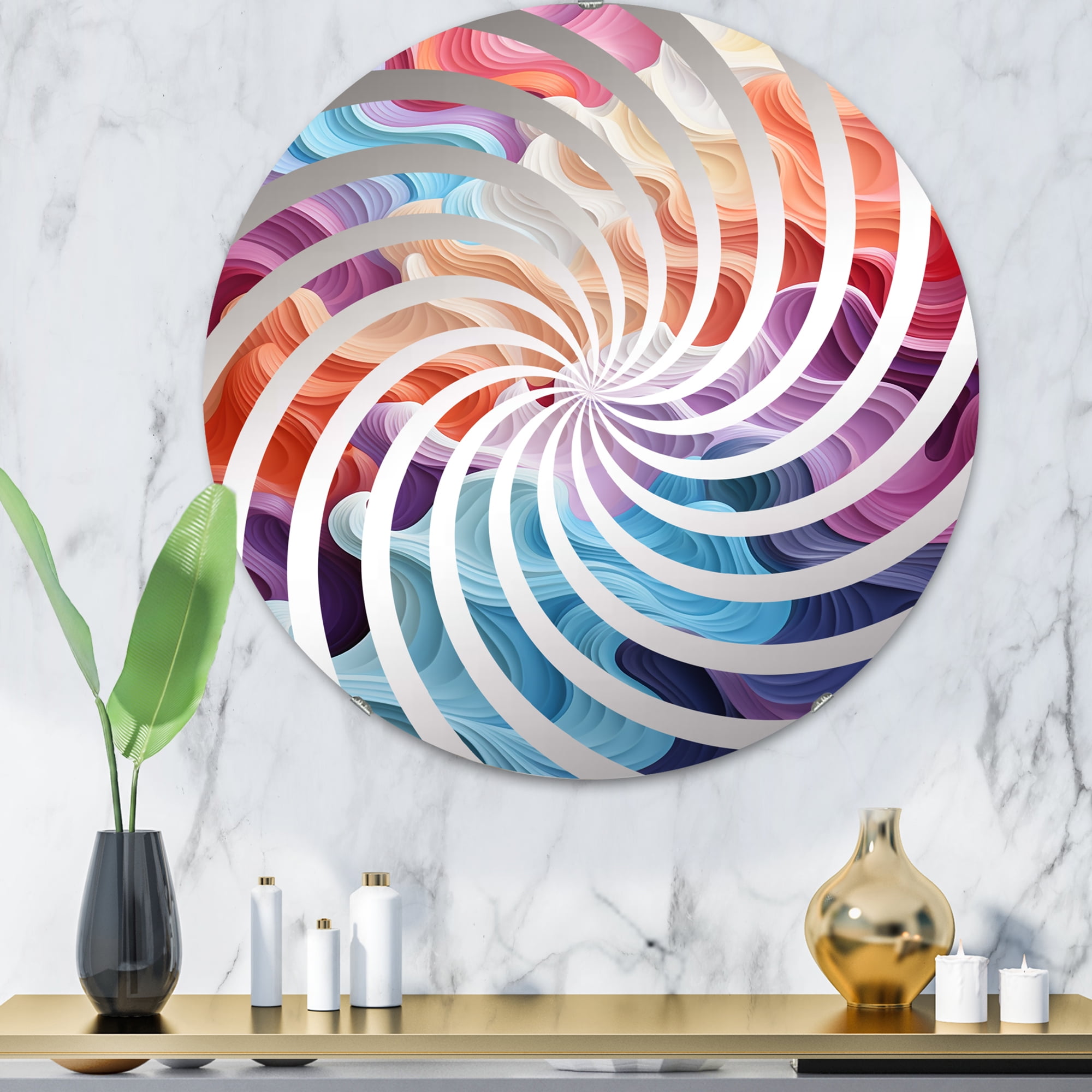 Designart "Illusory Depth in Multicolor Op Art II" Op Art Vortex Round Wall Mirror - Abstract ...