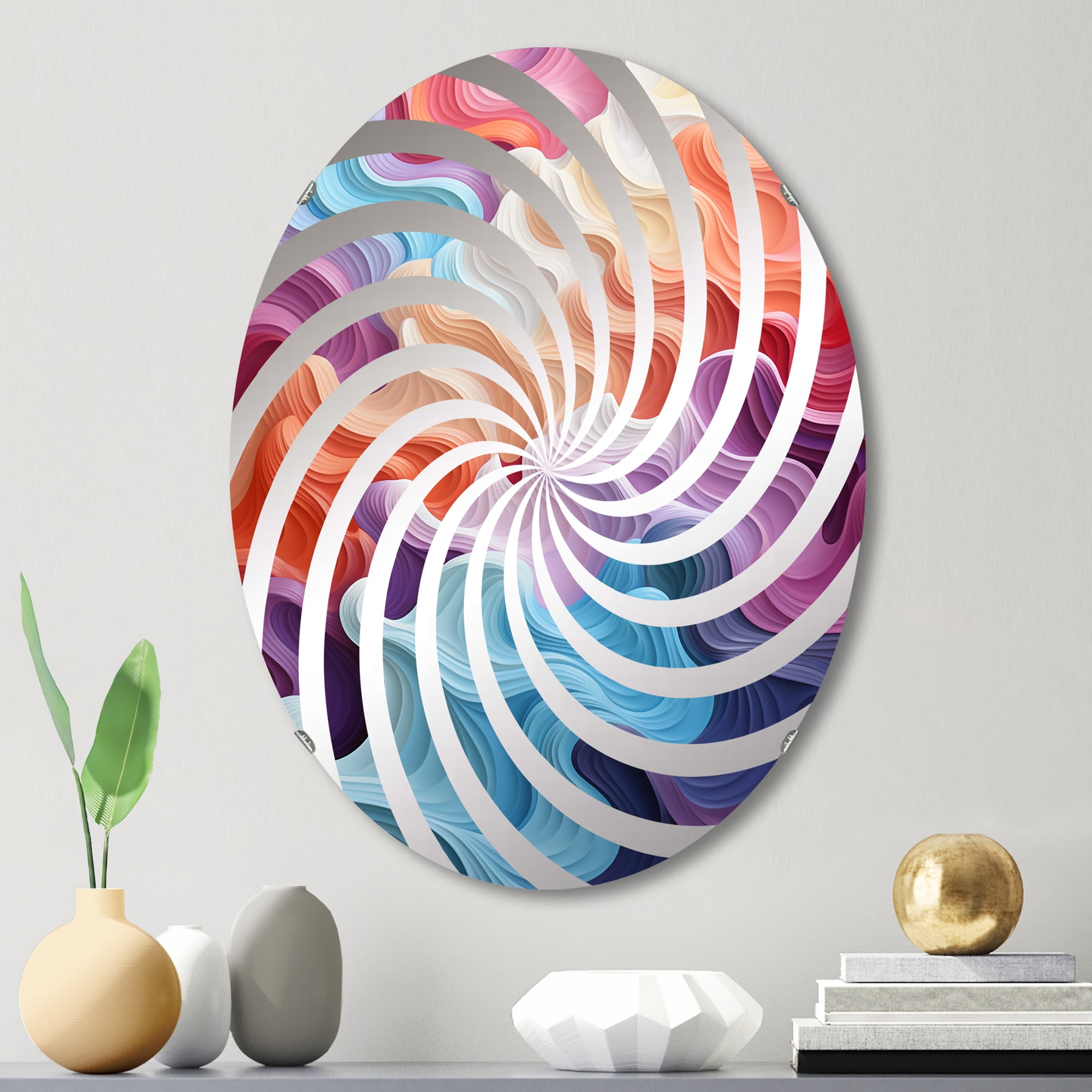 Designart "Illusory Depth in Multicolor Op Art II" Op Art Vortex Round Wall Mirror - Abstract ...
