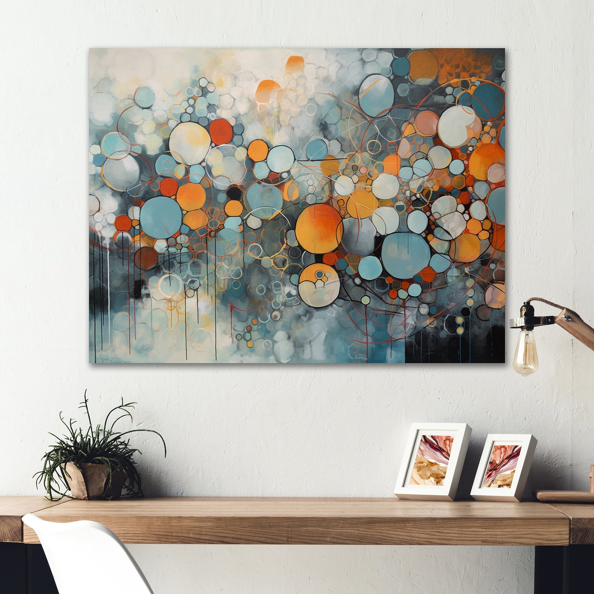 Designart "Illusory Geometric Play in Orange and Blue" Modern Geometric ...