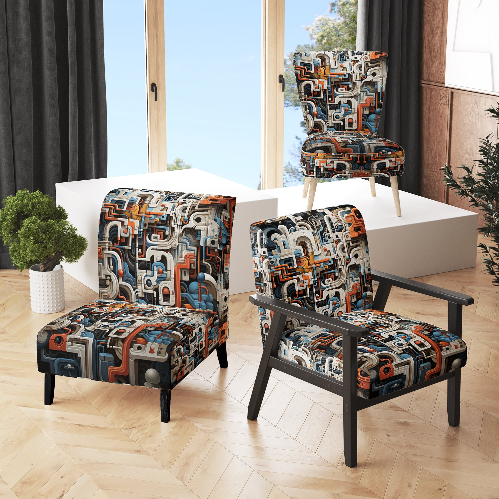 Designart "Illusory Reflections Black and White Opt Art I" Black ...