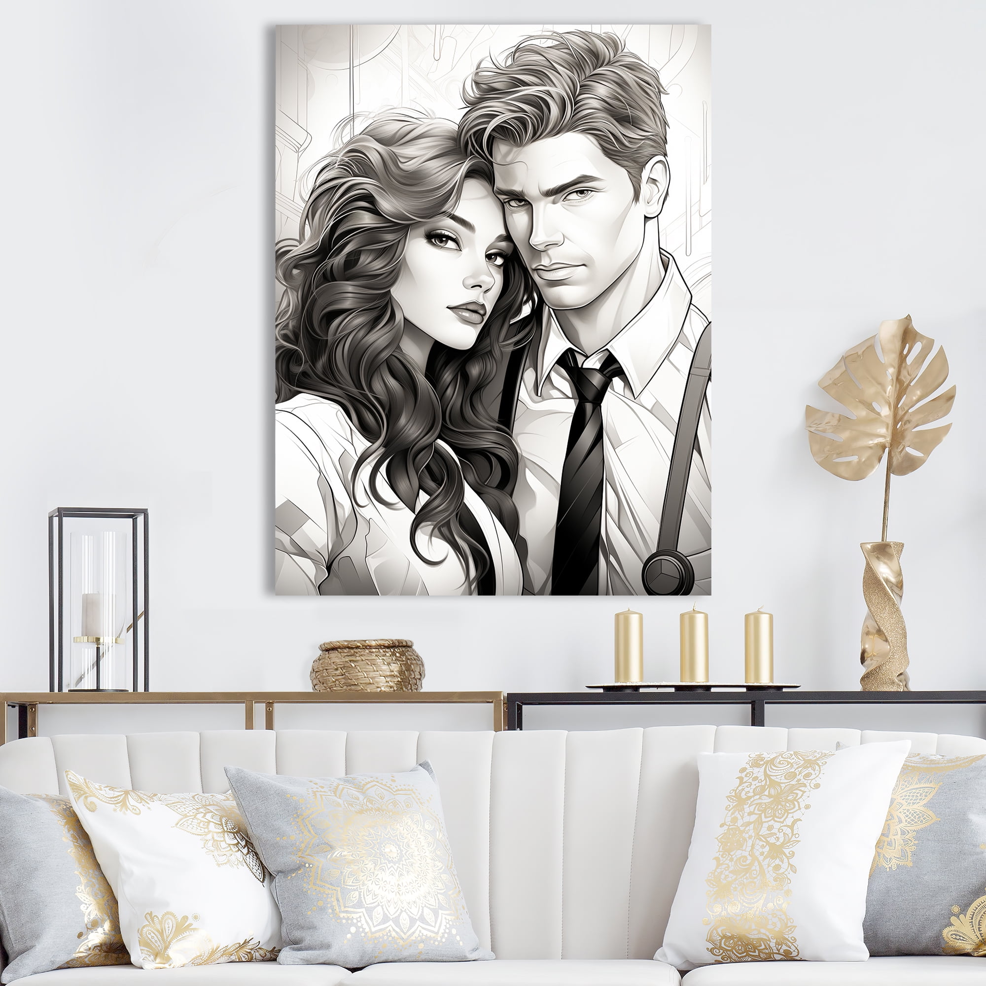 Designart "Illustrated Couple Portrait" People Canvas Wall Art ...