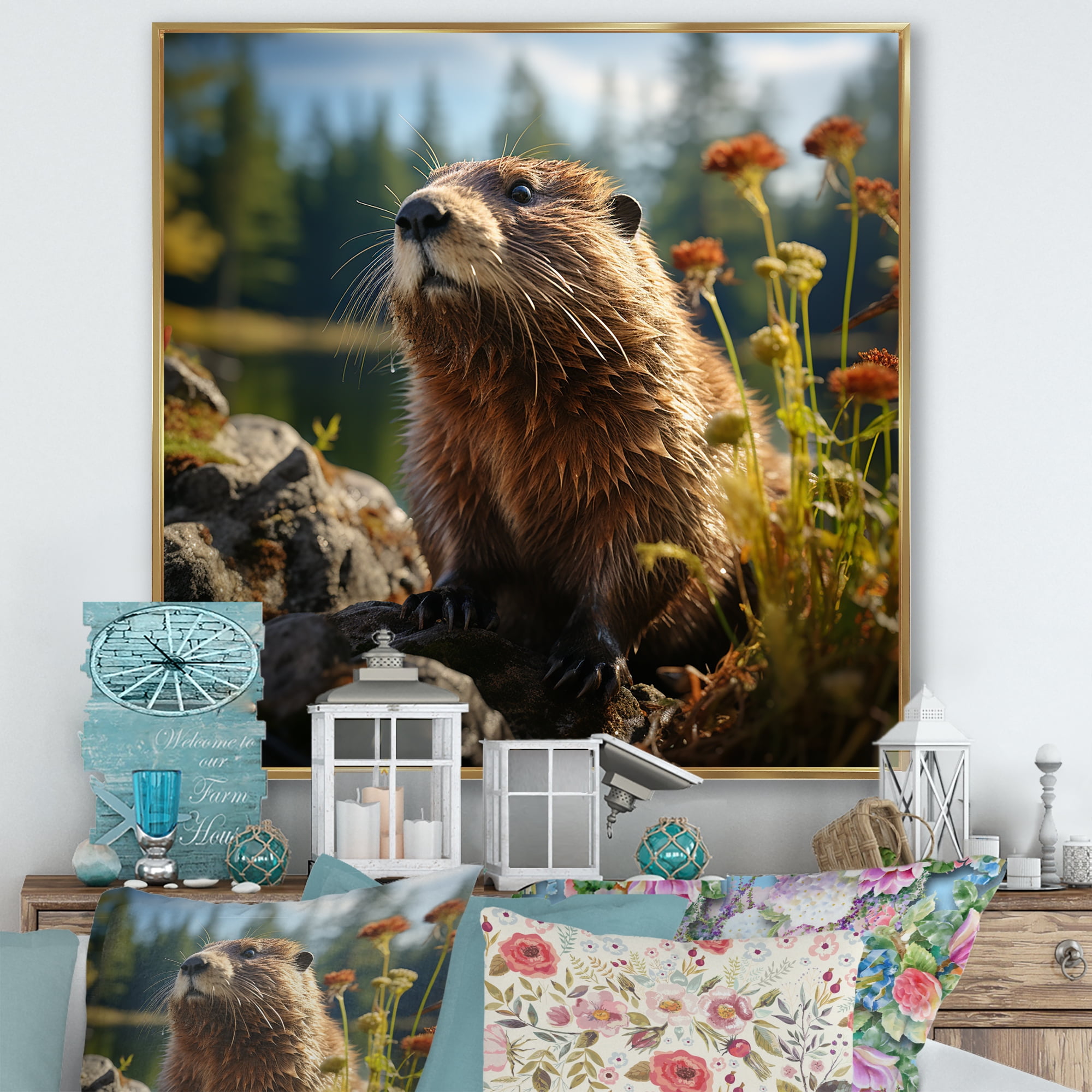 Designart "Illustrating A Beaver In The Forest" Animals Beaver Floater ...