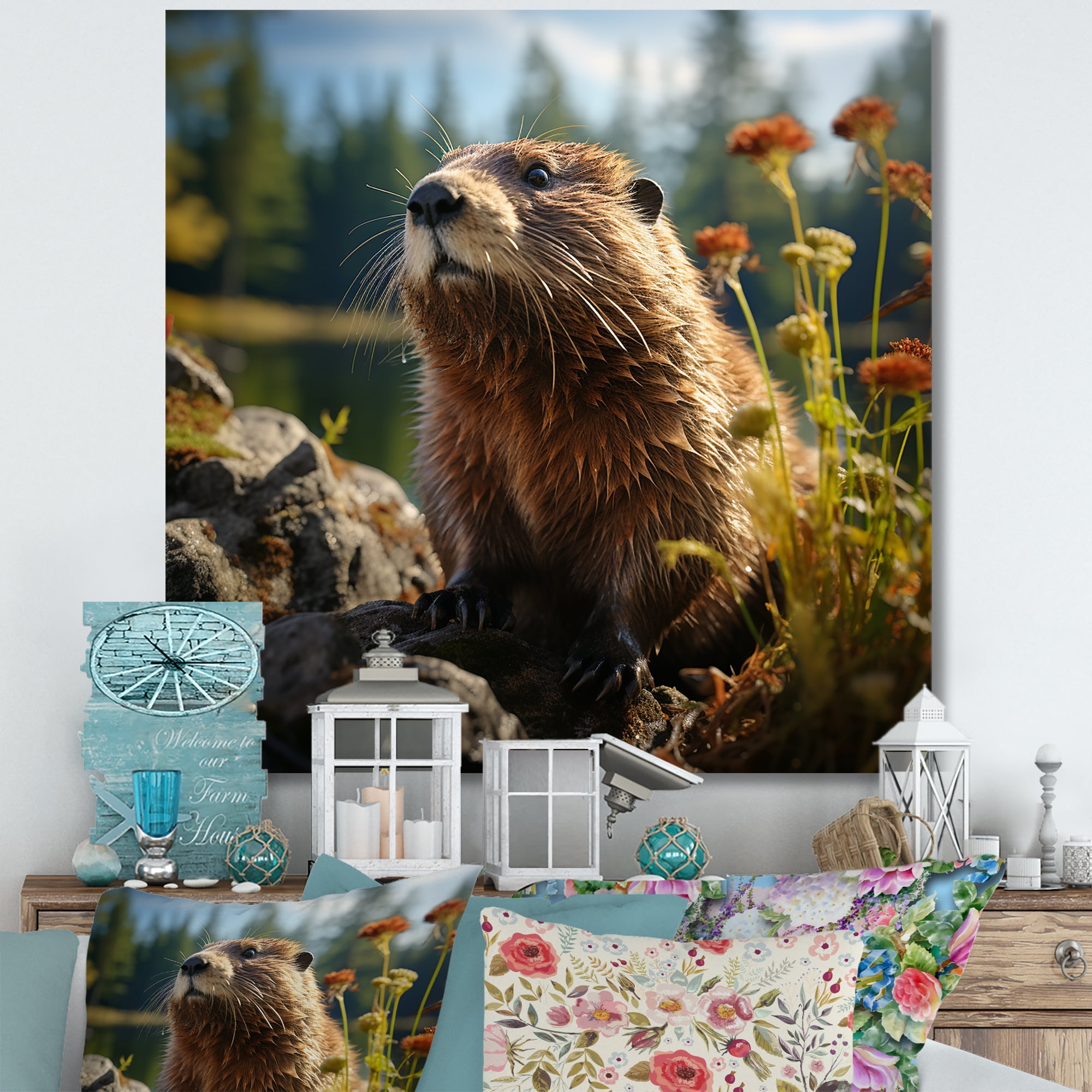 Designart "Illustrating A Beaver In The Forest" Animals Beaver Wall Art ...