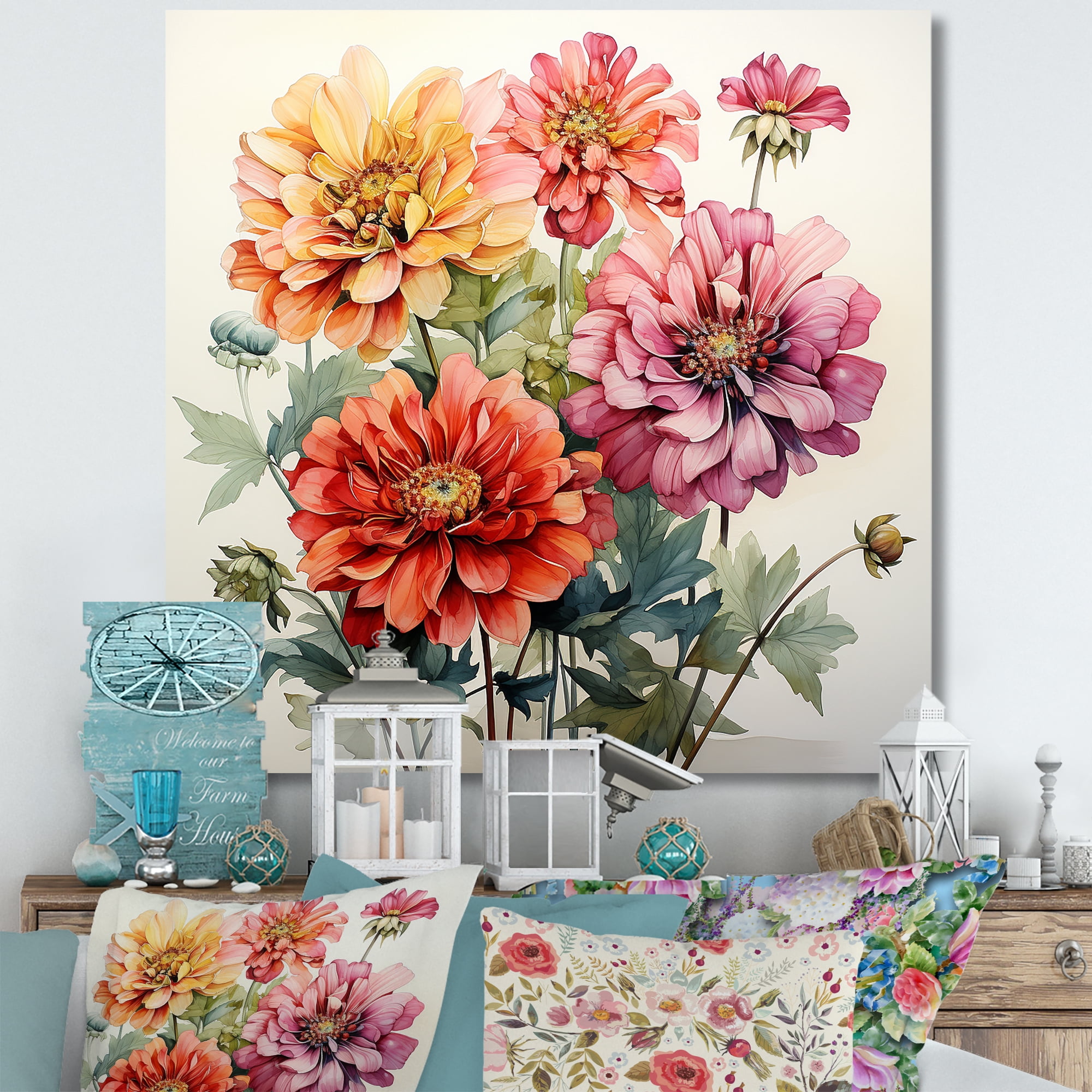 Designart "Illustration of Simple Zinnia Bouquet II" Floral Wall Art ...